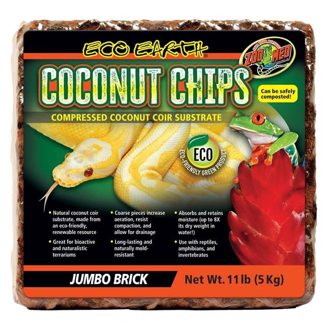 Zoo Med 11 lbs Eco Earth Compressed Coconut Chips, Jumbo Brick - Pack ...