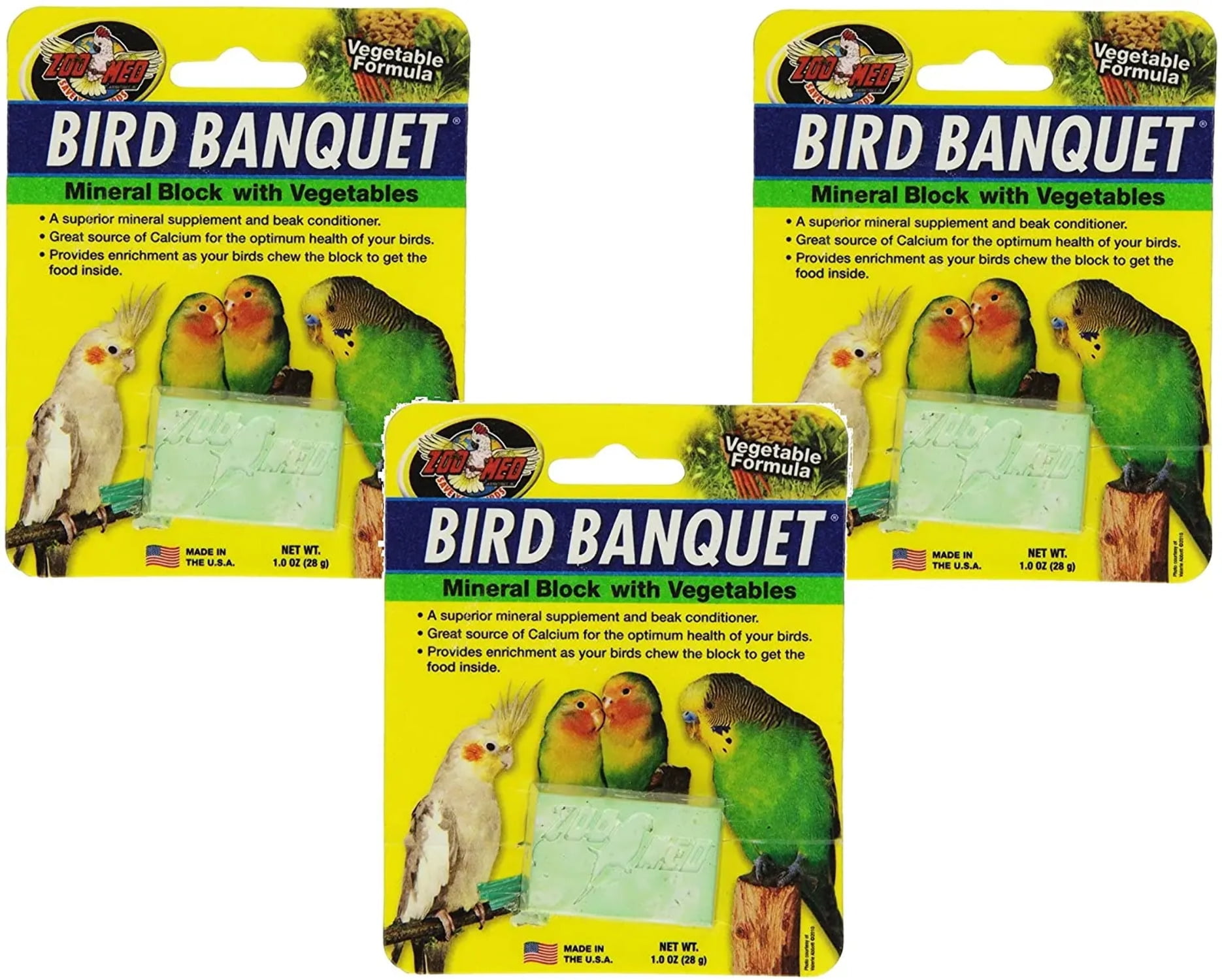Zoo Med Bird Banquet Mineral Block Vegetable Seed Formula Food 1 oz. 3 ...