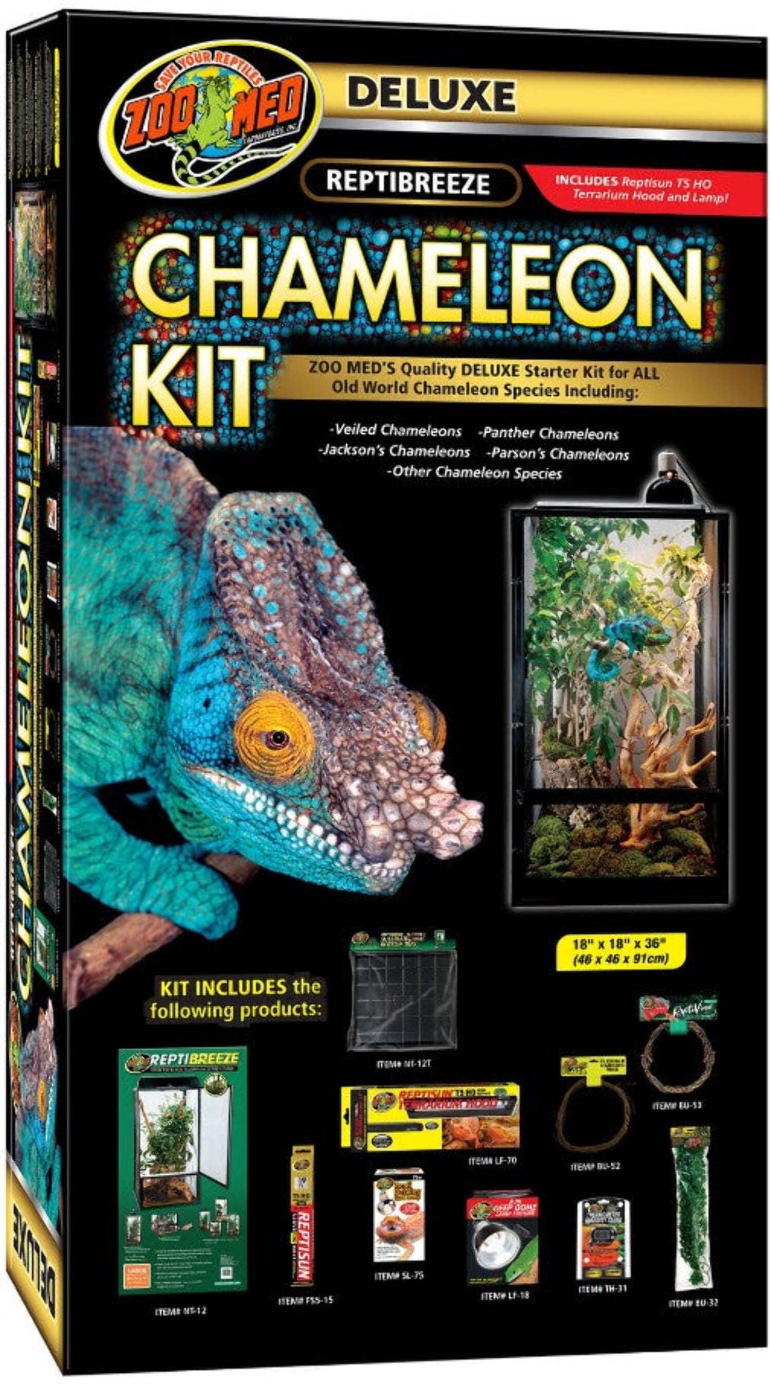 Zoo Med Deluxe Reptibreeze Chameleon Kit, 18x18x36 in. Reptile Habitat ...