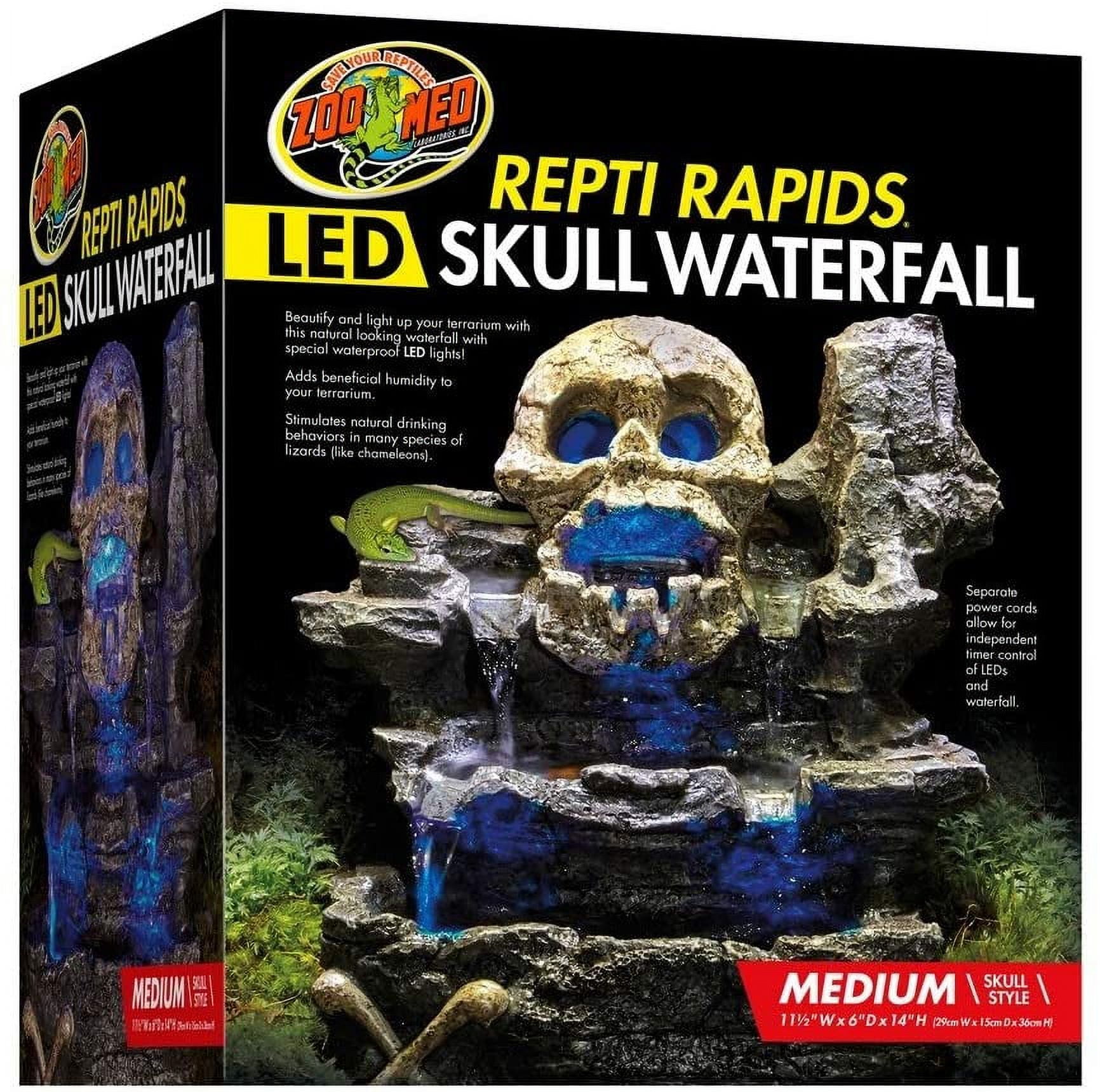 Zoo Med Repti Rapids LED Skull Waterfall Natural Rock Reptiles ...