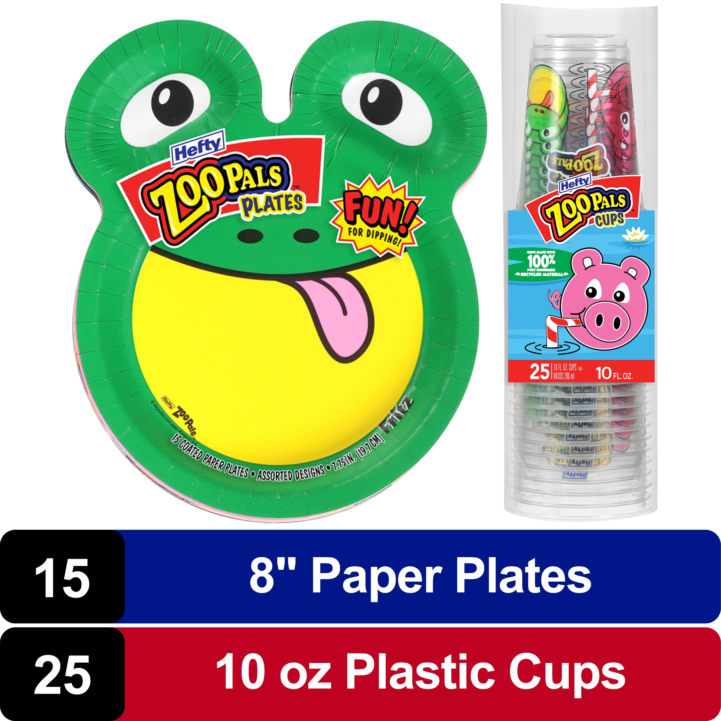 Zoo Pals 8” Paper Plate and 10 oz Plastic Cup (15 plates, 25 cups ...