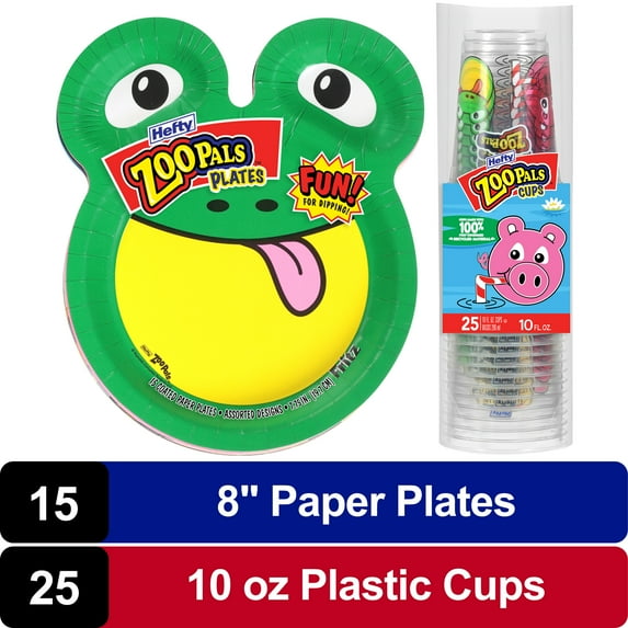 Zoo Pals 8” Paper Plate and 10 oz Plastic Cup (15 plates, 25 cups ...