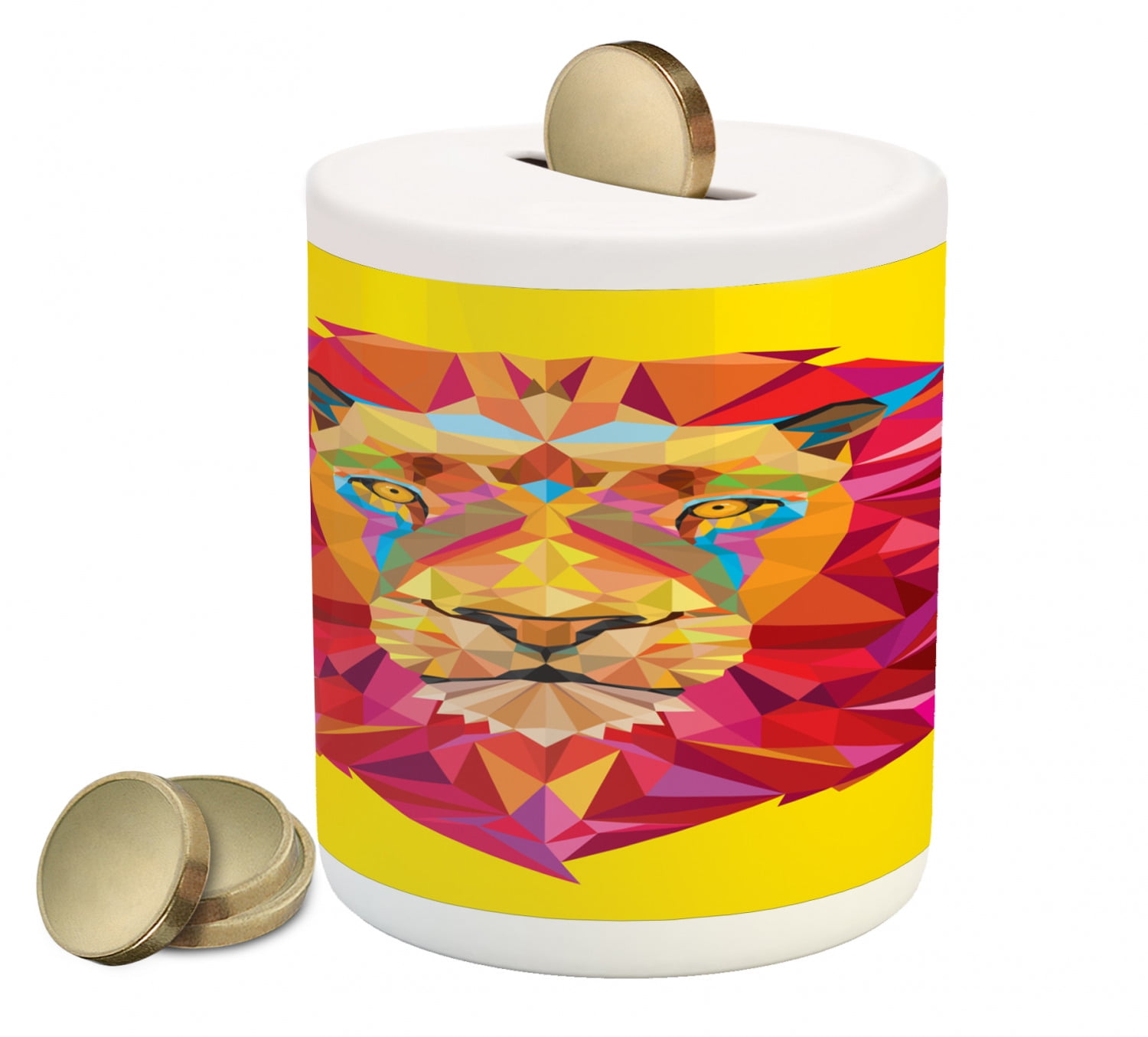 Zoo Piggy Bank, Colorful Animals Geometric Diamond Face Lions Mane ...