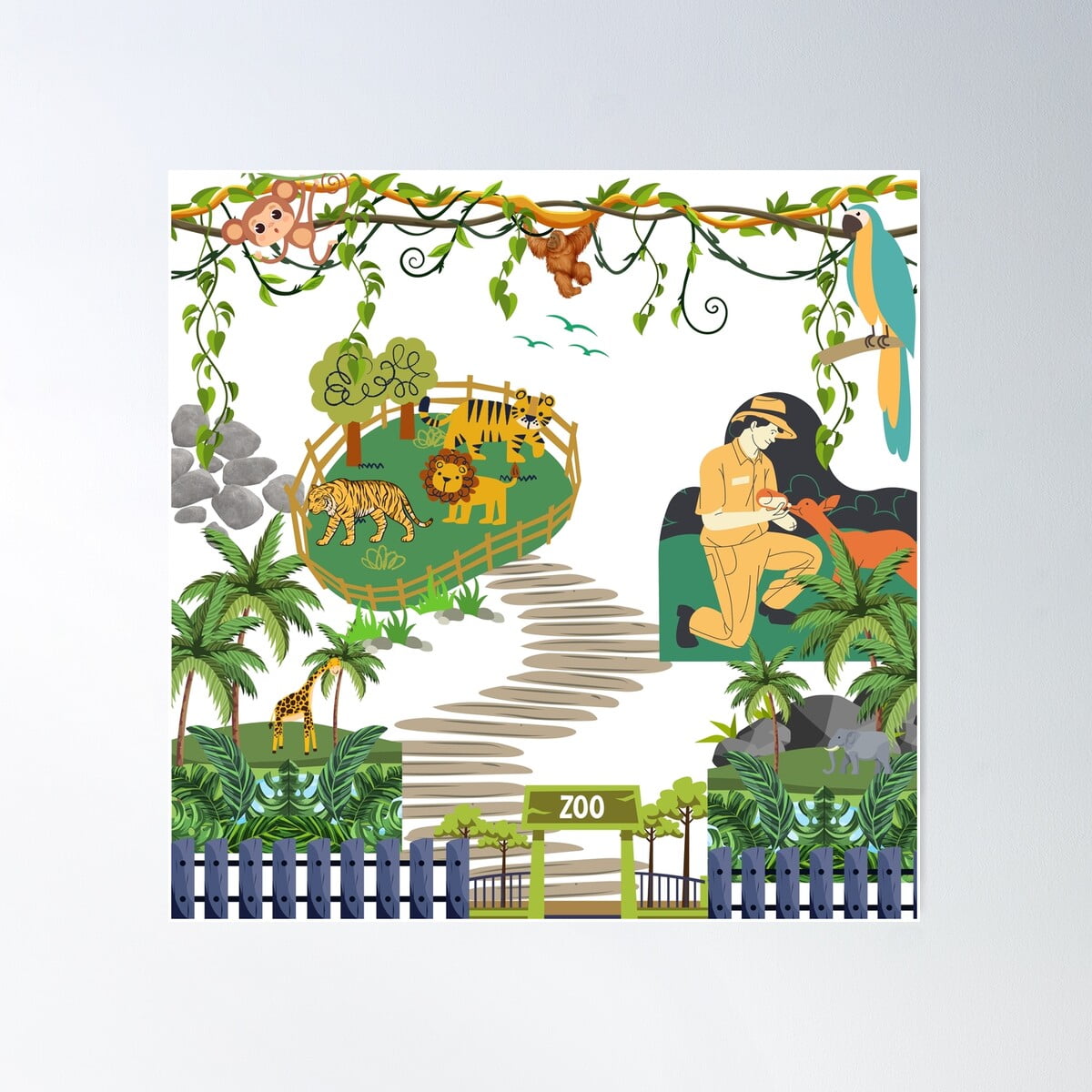 Zoo Poster Wall Art, Modern Wall Decor For Living Room Bedroom, 17x17 ...