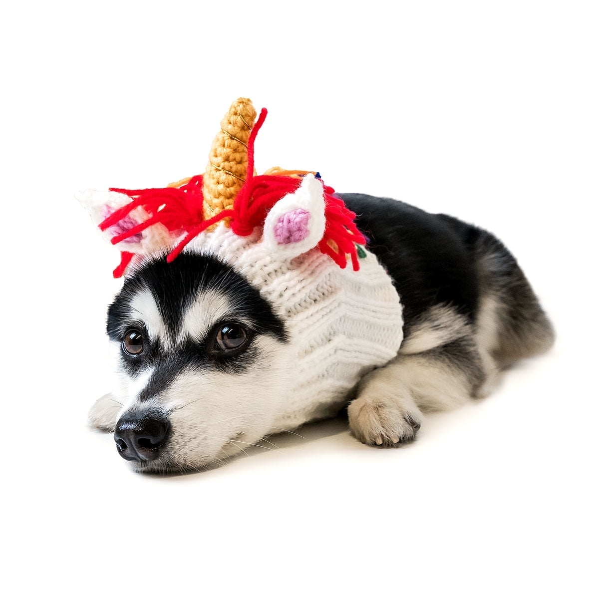 Zoo Snoods Unicorn Costume - Warm Knit Rainbow Dog Snood Ear Wrap for Pets, Warm Neck Ear Cover ...