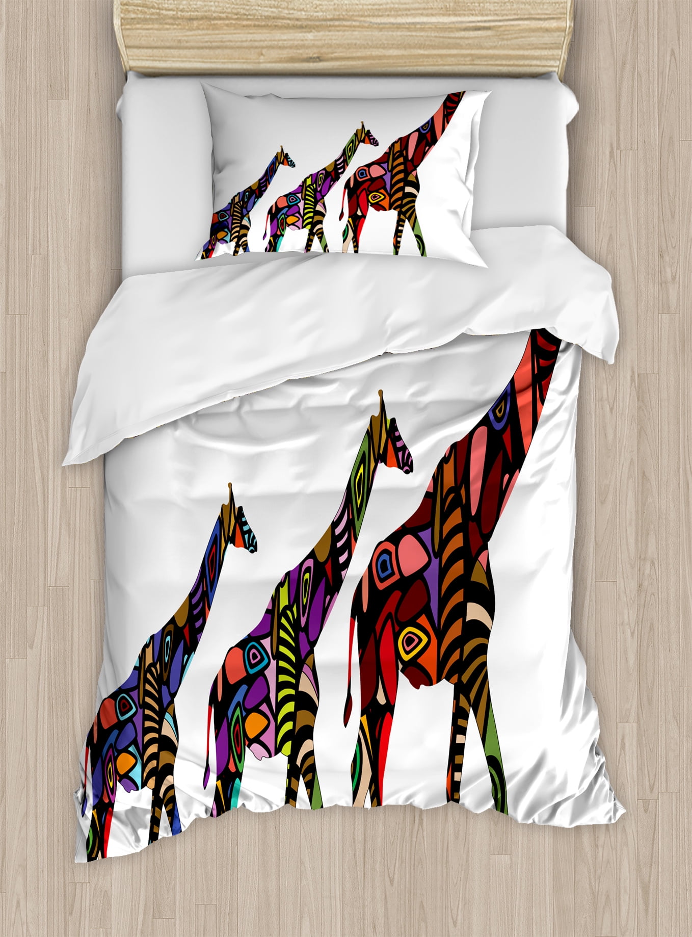 Zoo Twin Size Duvet Cover Set, African Giraffes in Ethnic Style Eastern ...
