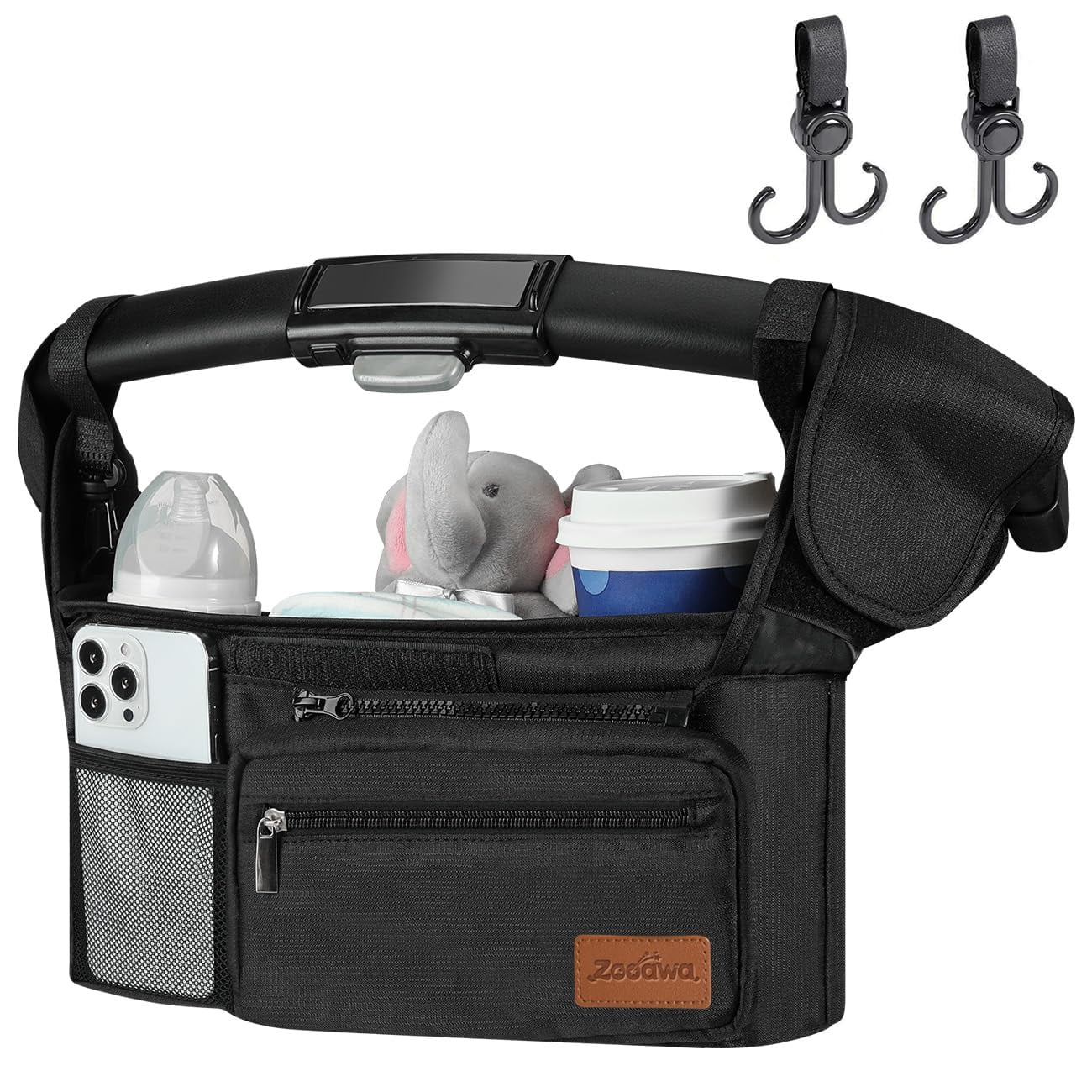 Zooawa Universal Stroller Organizer with 2 Insulated Cup Holder, Baby ...