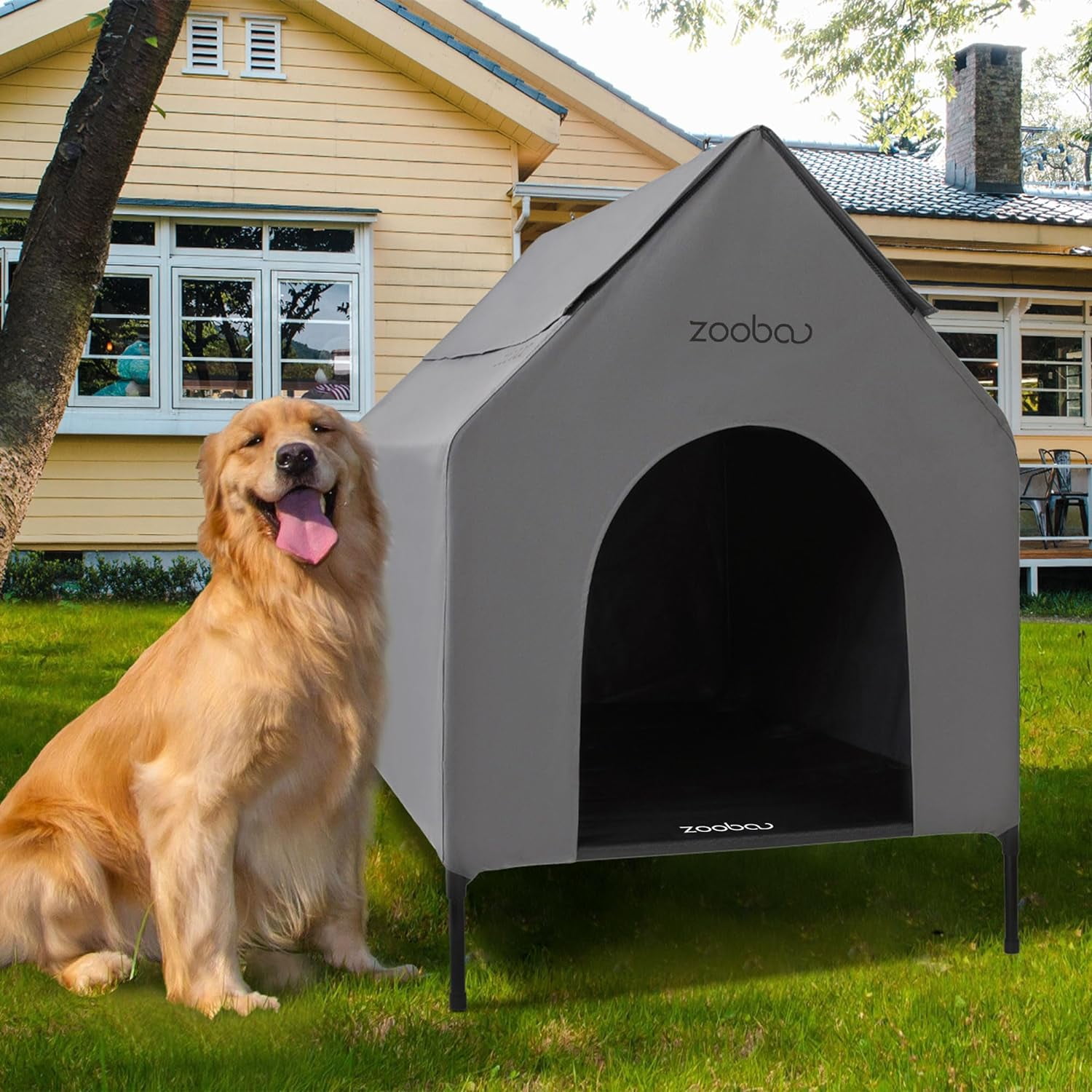 Zooba 36" Large Dog House, Weatherproof Outdoor Dog House with Elevated ...