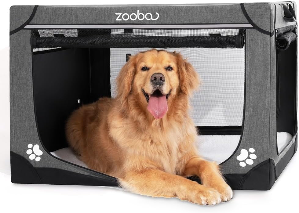 Zooba 36" Portable Soft Dog Crate for Large Dogs - Collapsible Travel Kennel with Carry Bag ...
