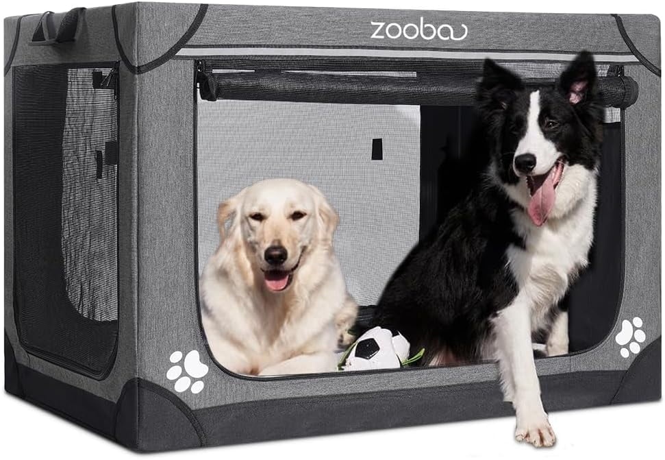 Zooba 42" Portable Soft Dog Crate for Large Dogs - Collapsible Travel ...