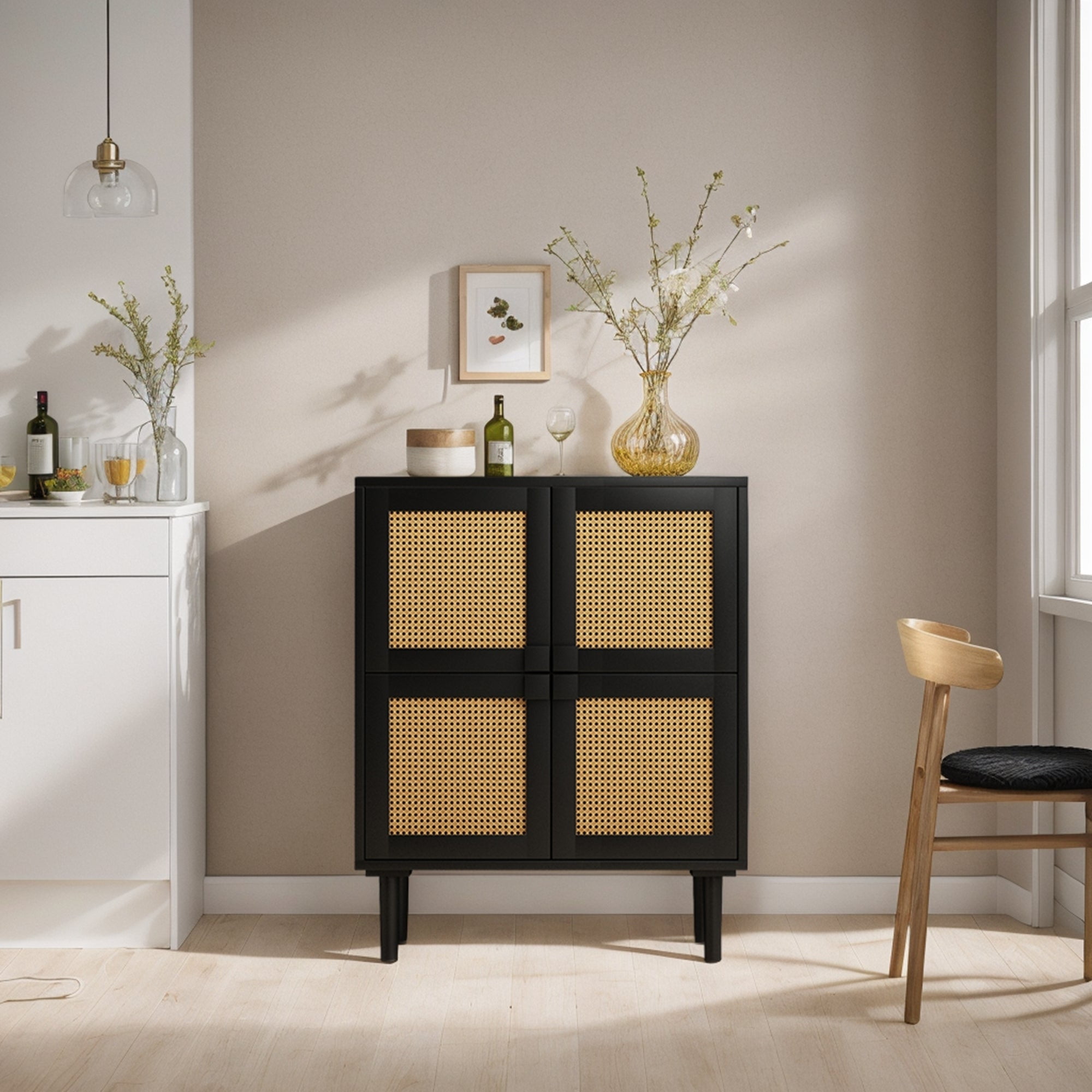 Zook 4-Doors Rattan Mesh Storage Cabinet - Black - Walmart.com