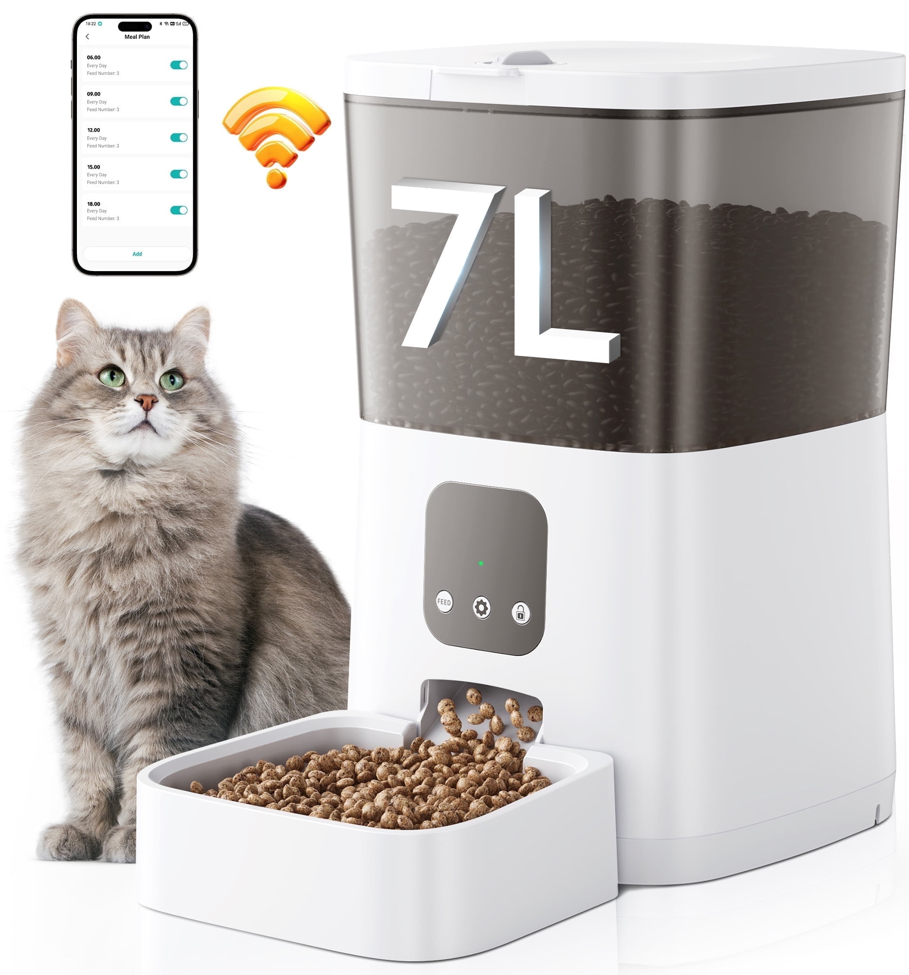 Zoolike 7L Automatic Pet Feeder,Wifi Timed Cat Feeder with APP Remote ...