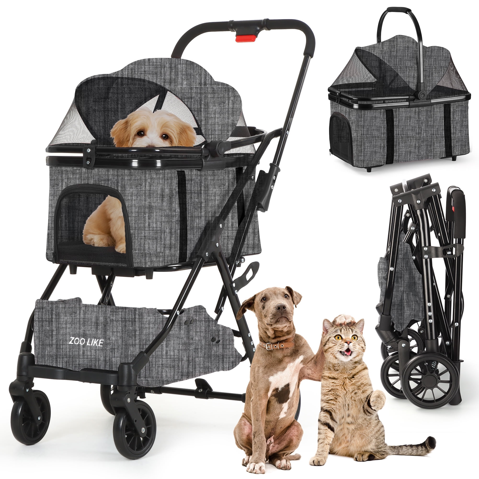Zoolike 3-in-1 Pet Stroller, Detachable Carriage for Small to Medium Dogs, 4-Wheel Travel Jogger ...