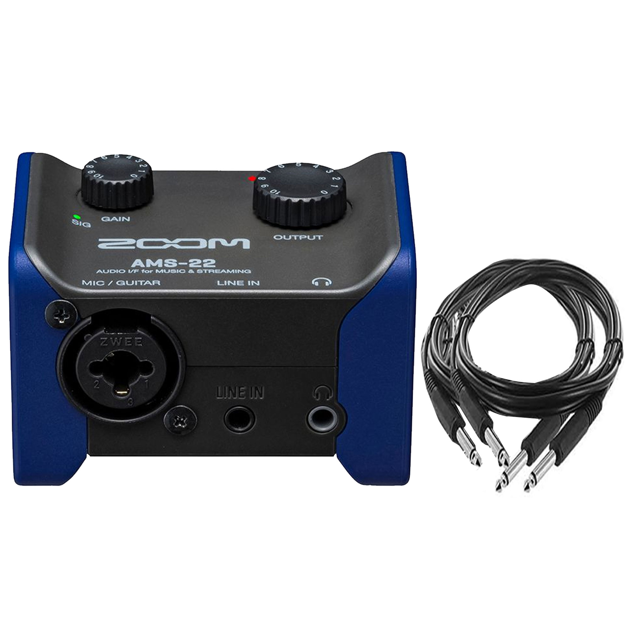 Zoom AMS-22 2x2 USB Audio Interface with 2x Pig Hog Solutions 3.5mm TRS ...