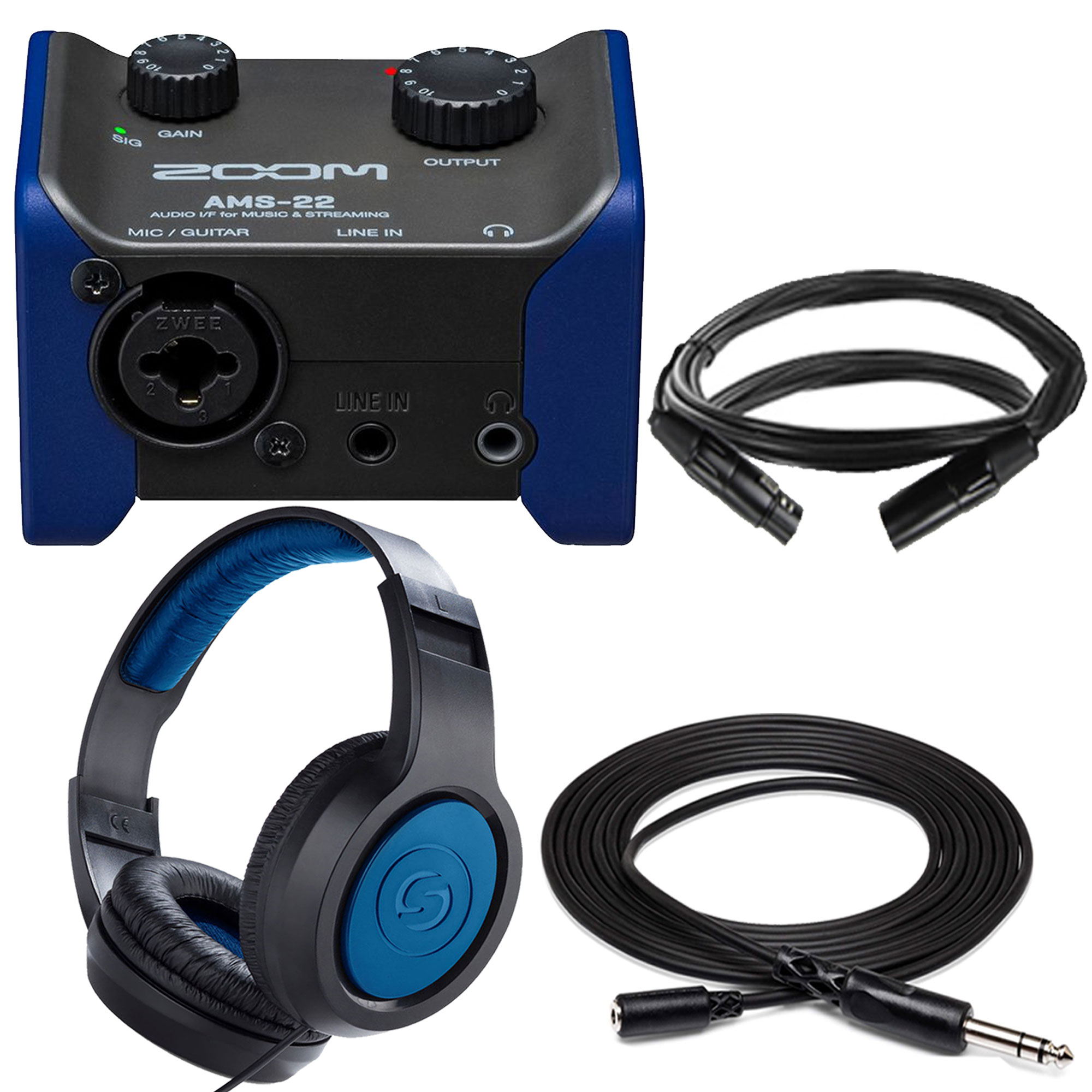 Zoom AMS-22 2x2 USB Audio Interface with Samson SR350 Over-Ear Stereo ...