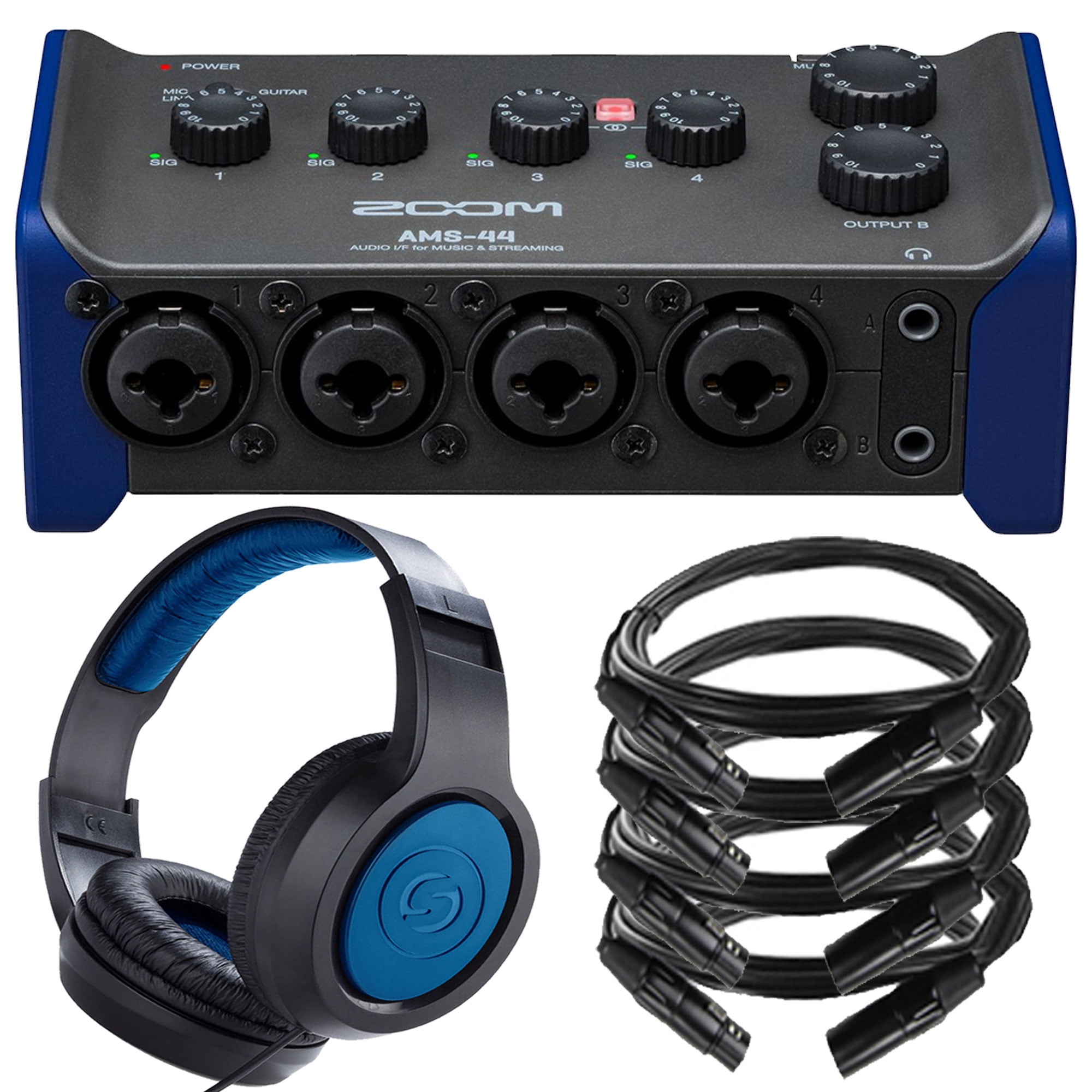 Zoom AMS-44 4x4 USB Audio Interface + SR350 Stereo Headphones + 4x 8mm ...