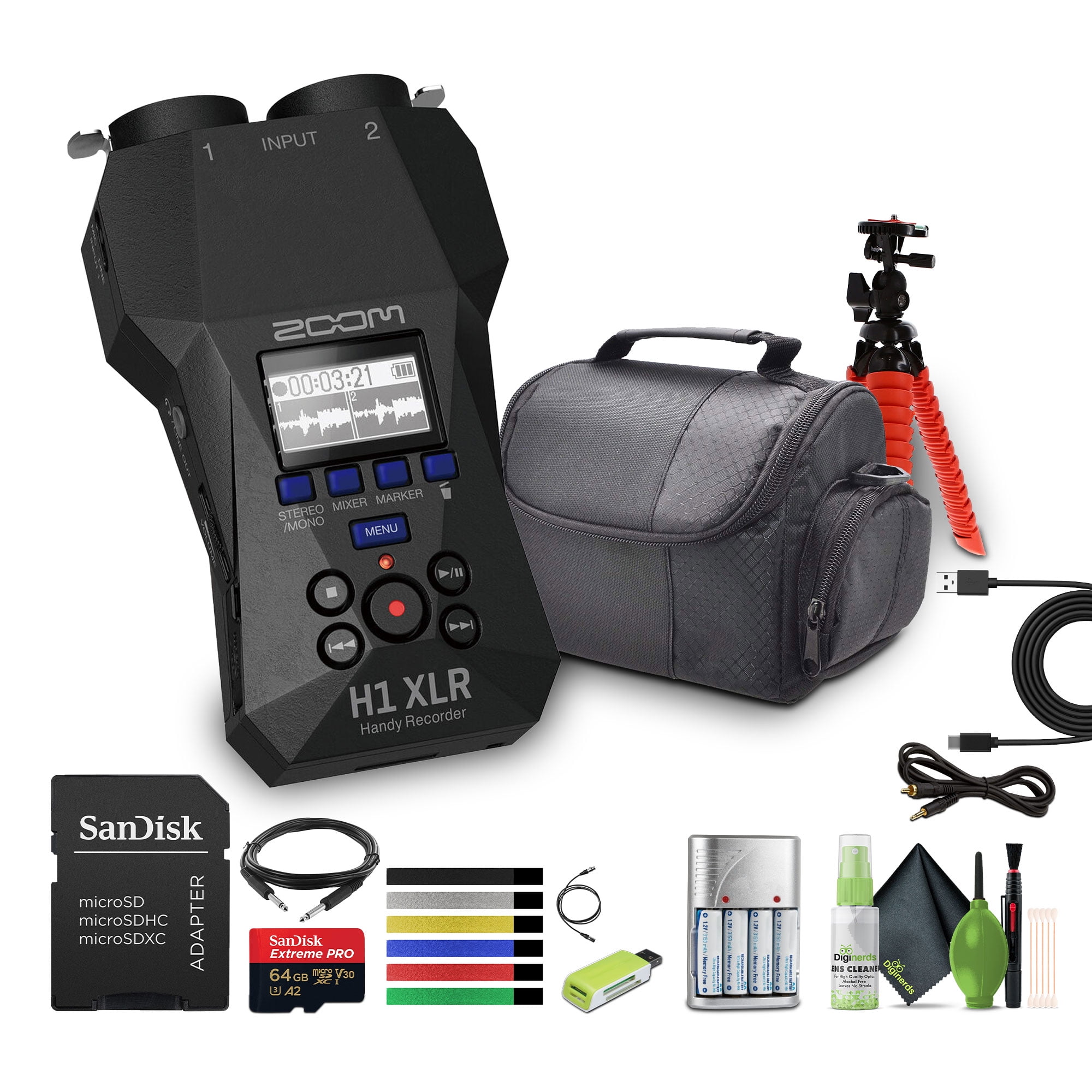 Zoom H1 XLR Portable Audio Recorder for Video Bundle With Memory Card ...