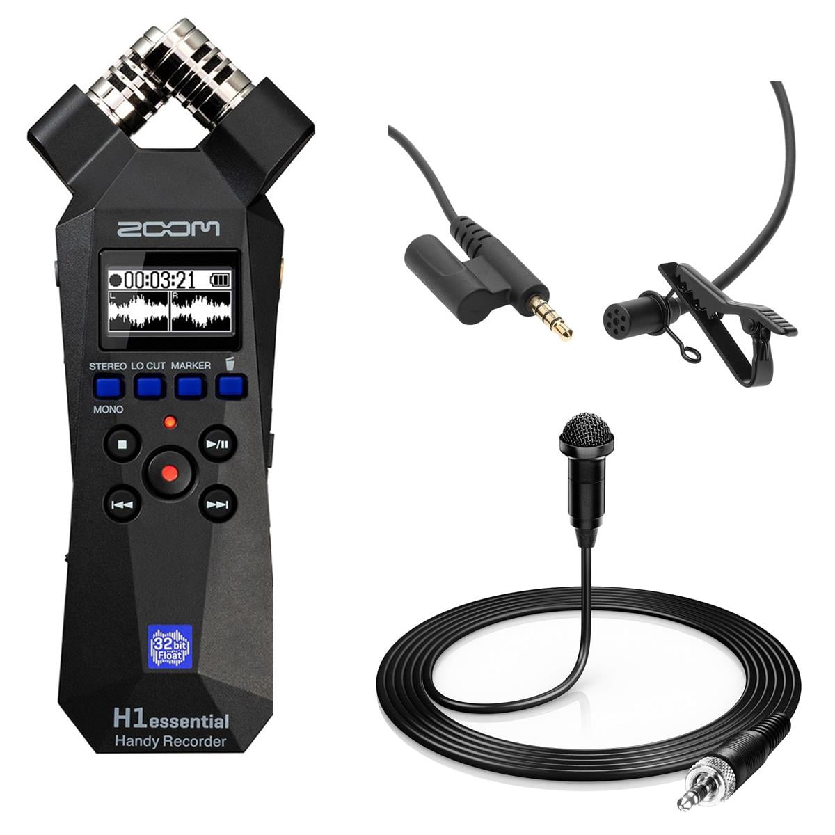 Zoom H1essential 2-Track 32-Bit Float Handy Recorder Bundle with ...