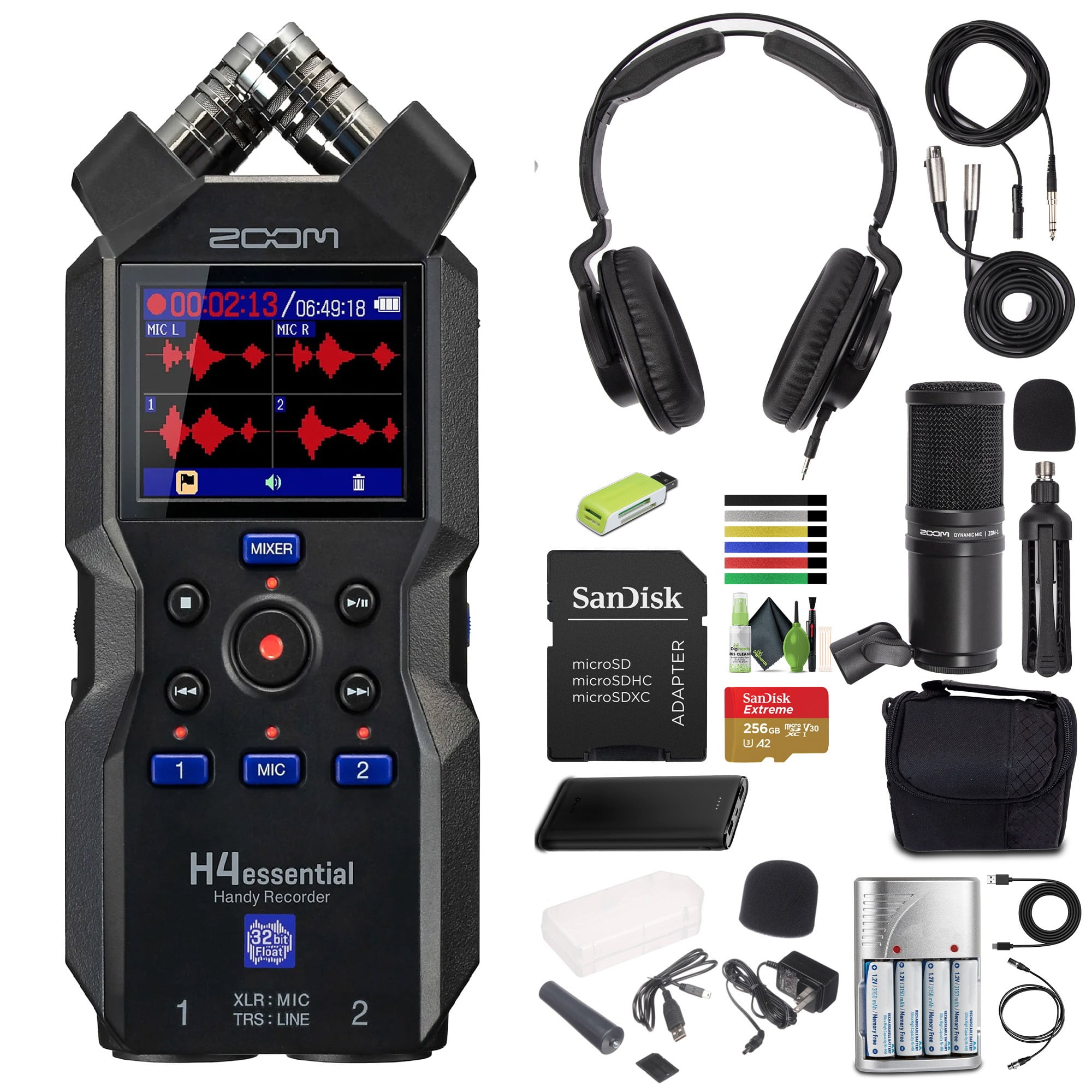 Zoom H4essential 4-Track 32-Bit Float Portable Audio Recorder + Zoom ...