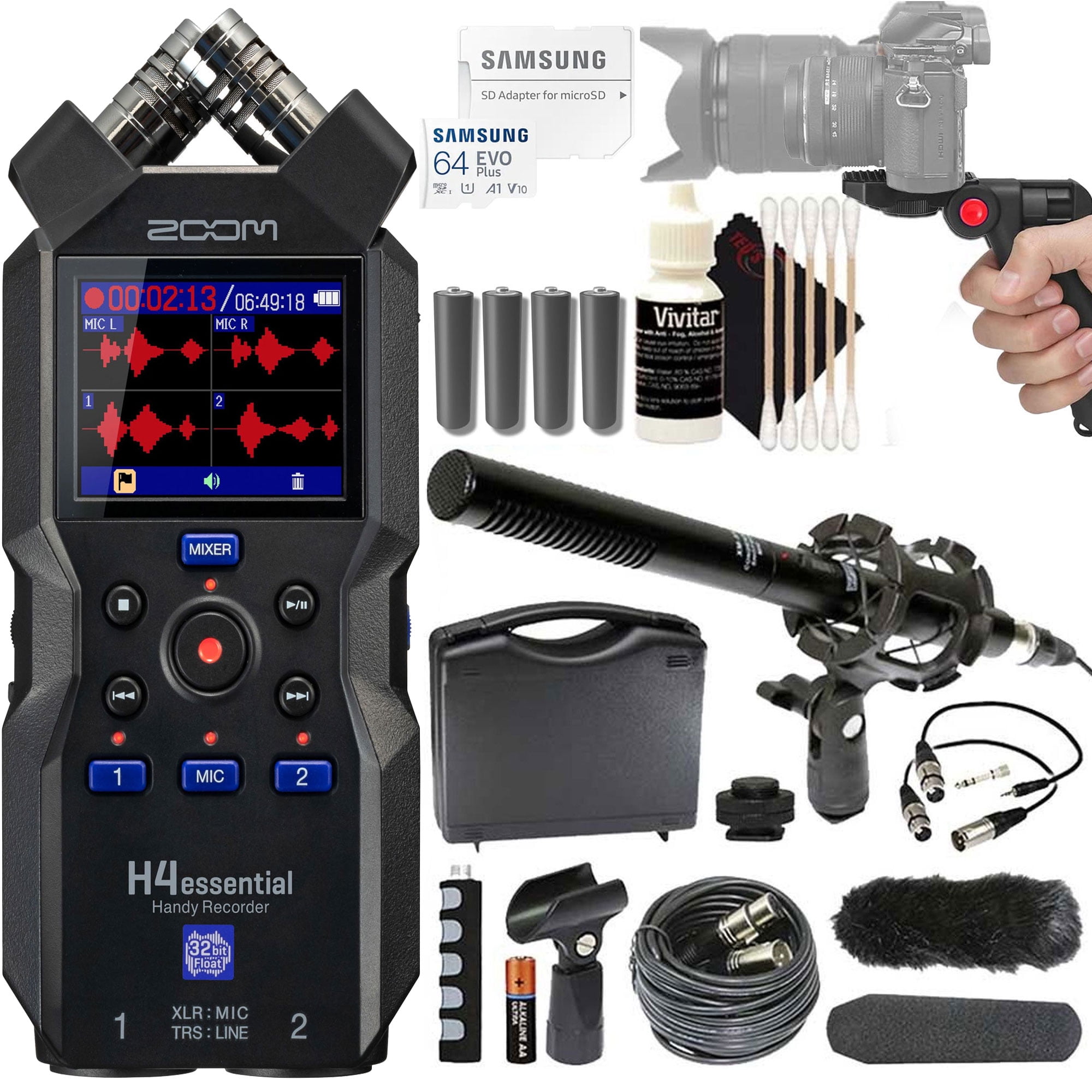 Zoom H4essential 4-Track Handy Recorder with VidPro 1" Pro Shotgun ...