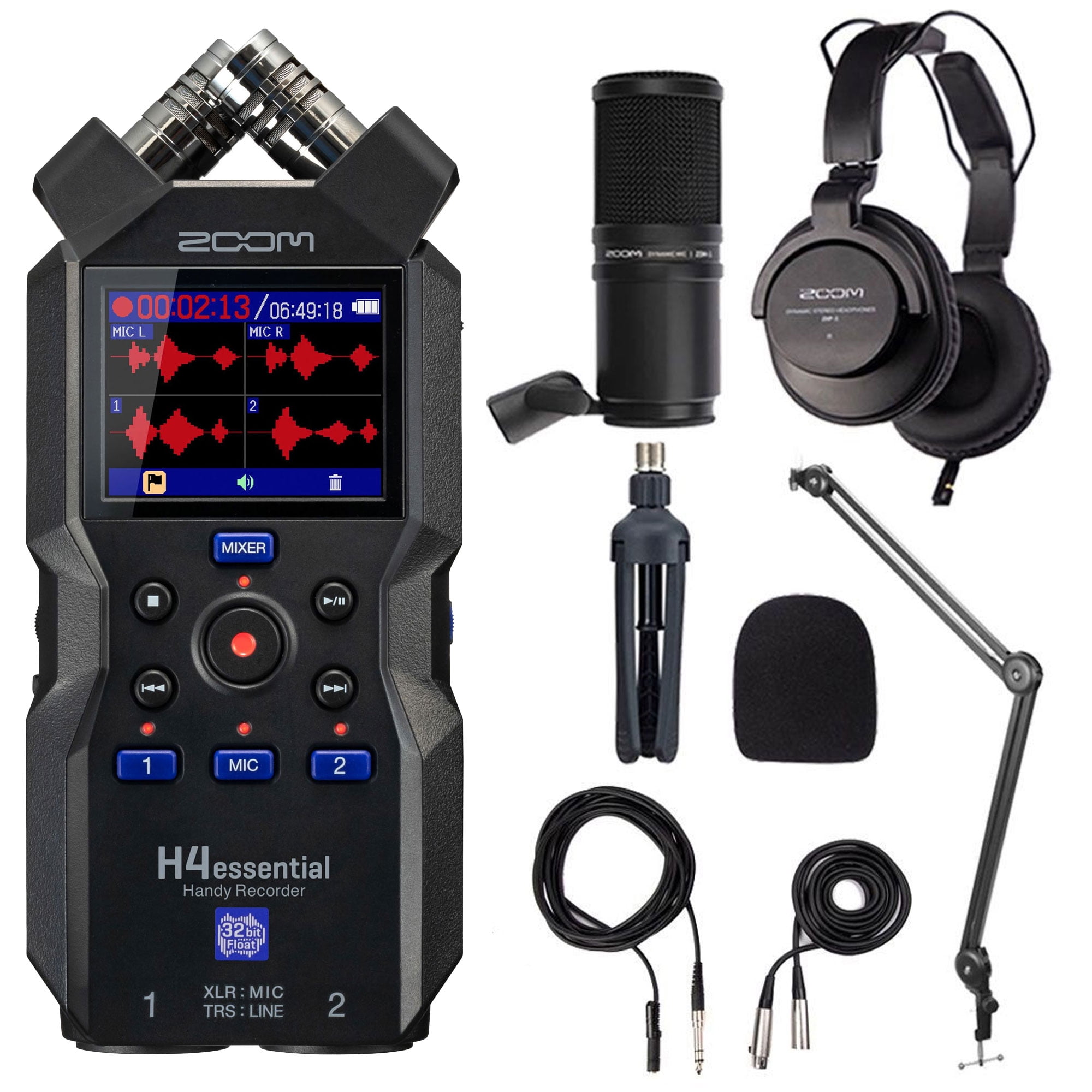 Zoom H4essential 4-Track Handy Recorder with ZDM-1 Podcast Mic Pack ...