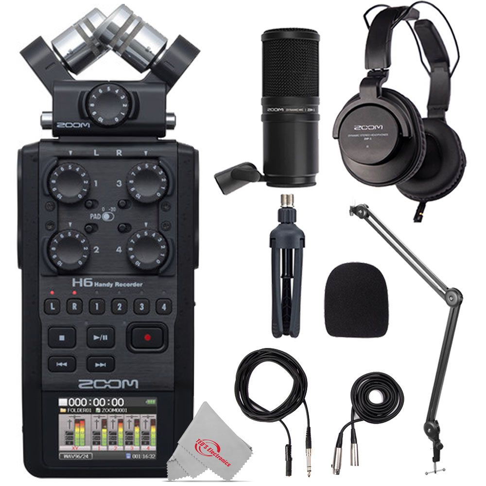 Zoom H6 All Black (2020 Version) 6-Track Portable Recorder, Stereo ...