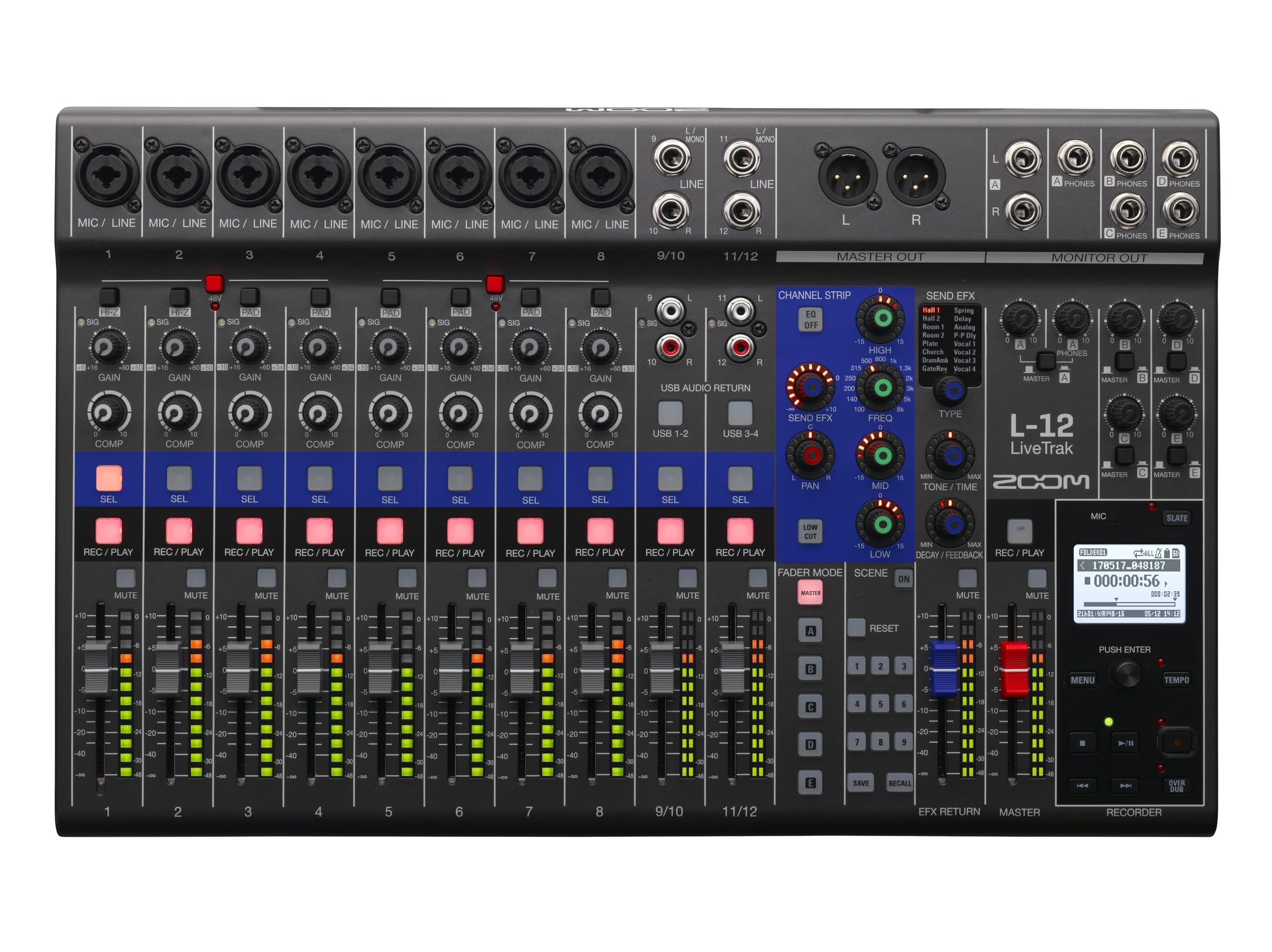 Zoom L12 LiveTrak Professional Soundboard Audio Interface, 12 Channel ...