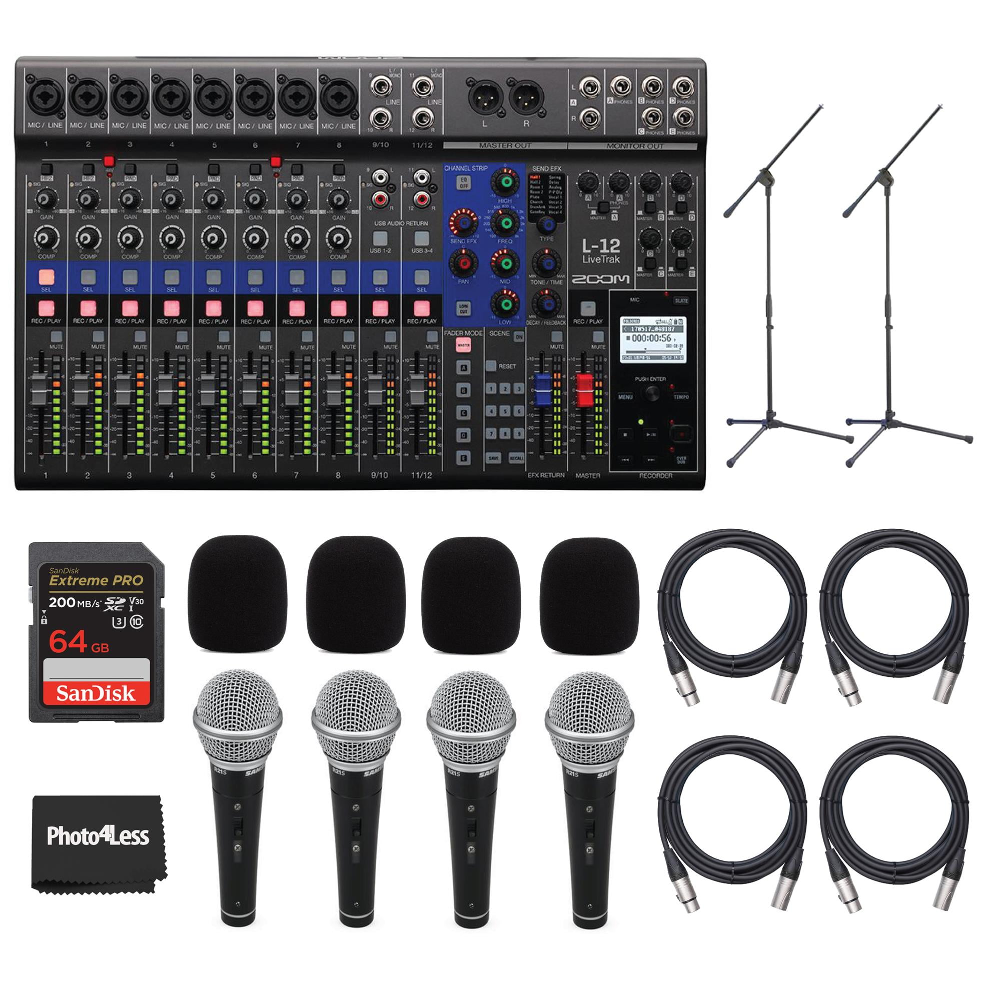 Zoom LiveTrak L-12 Digital Mixer & Multitrack Recorder Bundle With, 4x Dynamic Mics 2x ...