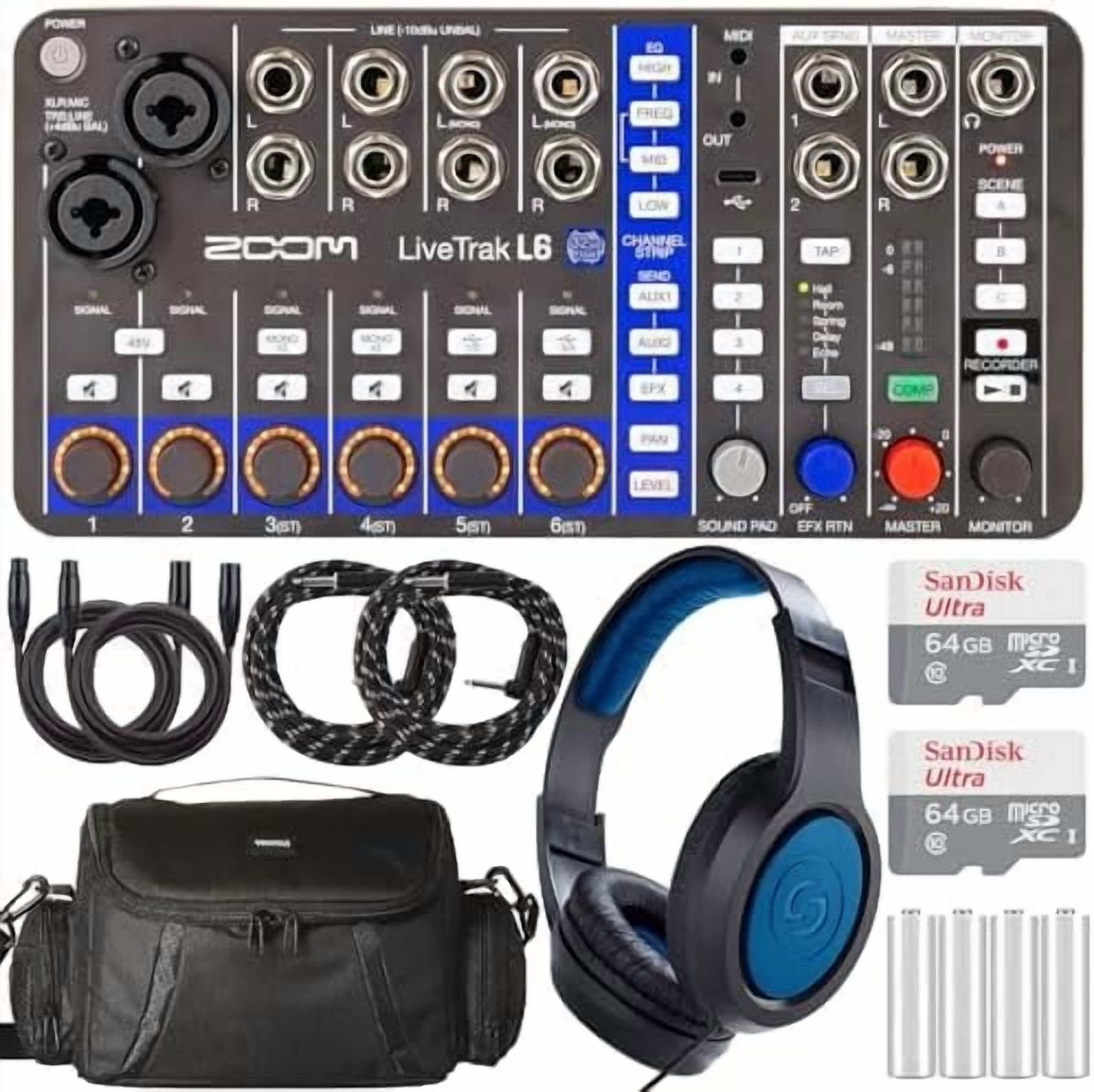 Zoom LiveTrak L6 10-Track Digital Mixer/Recorder with Samson SR350 ...