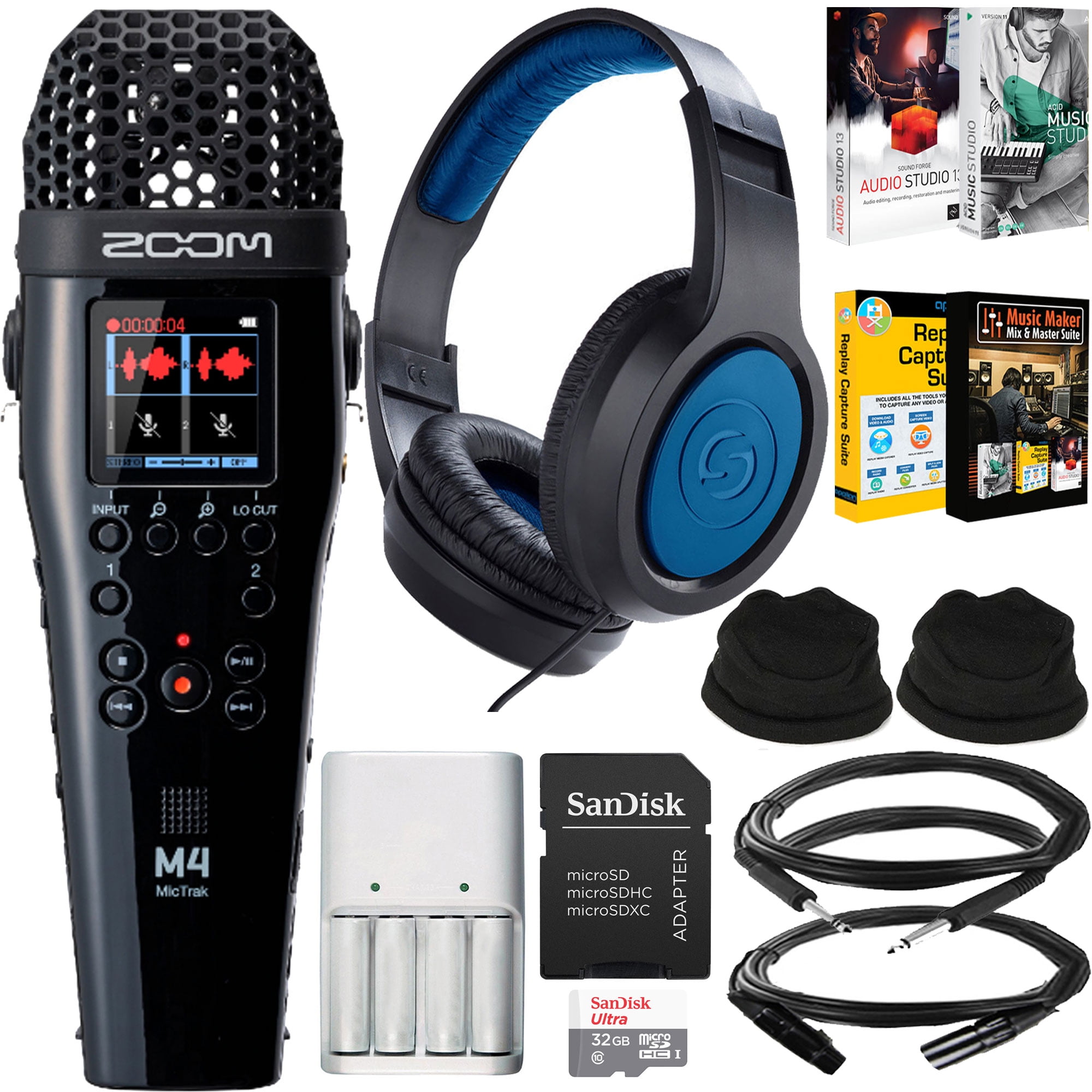 Zoom M4 MicTrak Stereo Microphone and Recorder + Samson SR350 Over-Ear ...