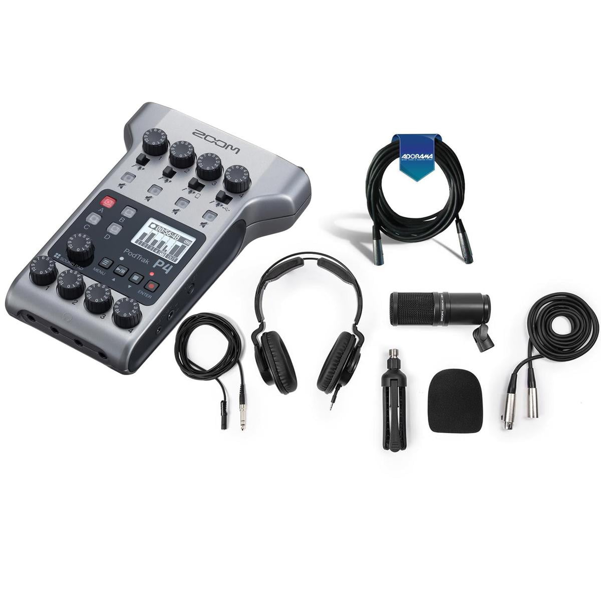 Zoom PodTrak P4 Podcast Recorder Bundle with Zoom ZDM-1 Podcast Mic and ...
