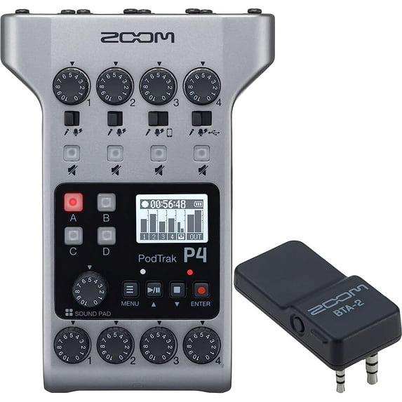 Zoom PodTrak P4 Portable Multitrack Podcast Recorder with BTA-2 ...