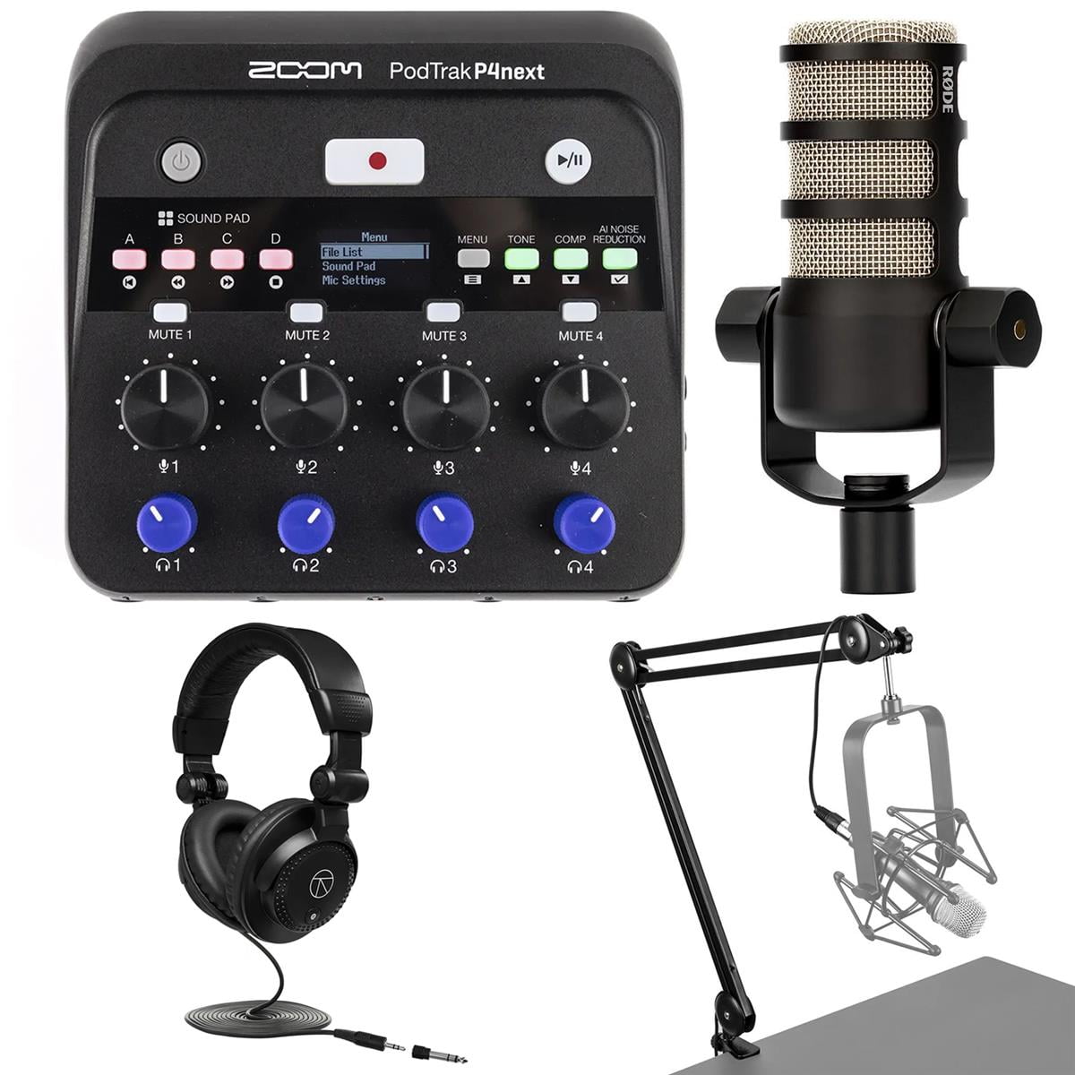 Zoom PodTrak P4next Podcast Recorder with PodMic Dynamic Podcasting ...