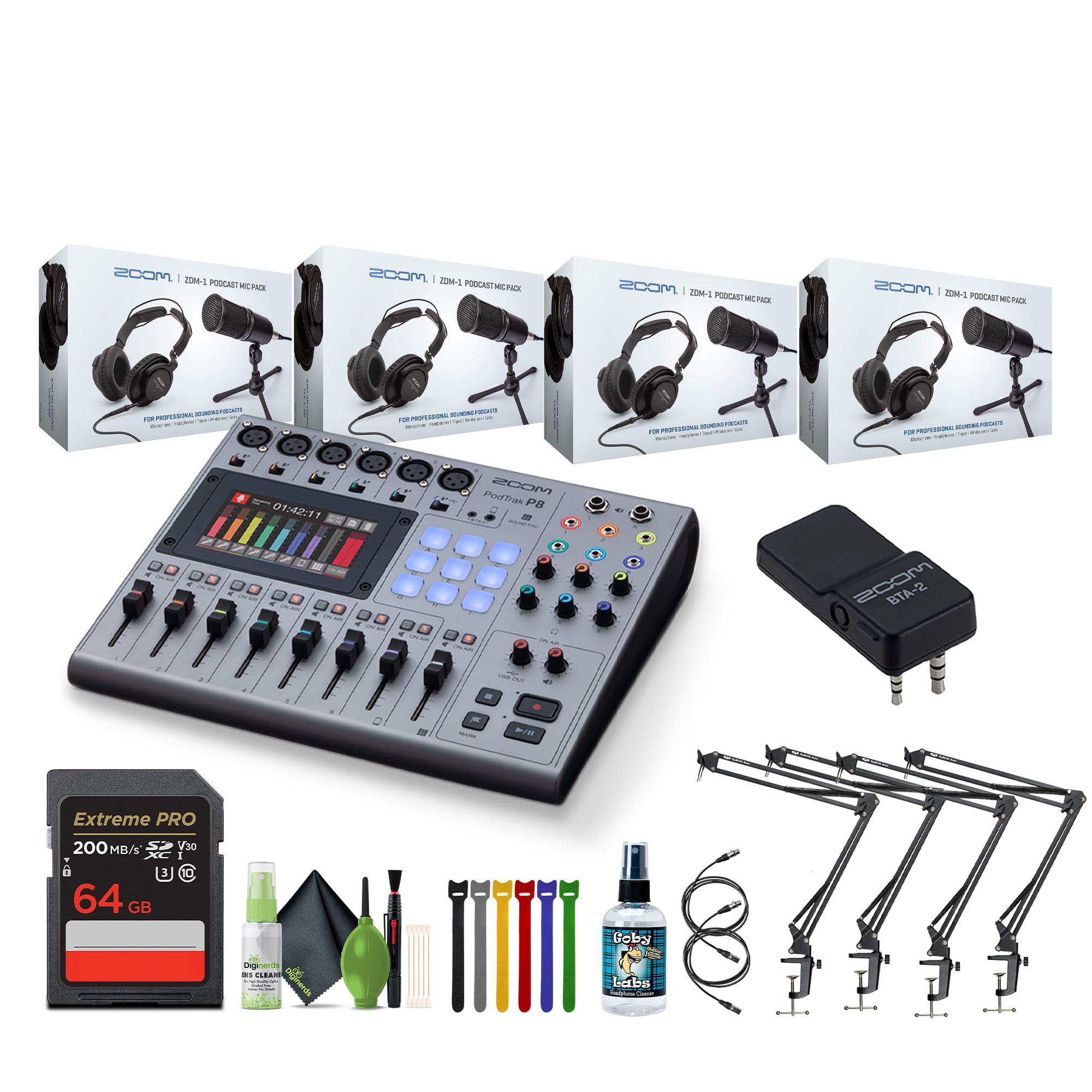 Zoom PodTrak P8 Portable Multitrack Podcast Recorder + BTA-2 Bluetooth ...