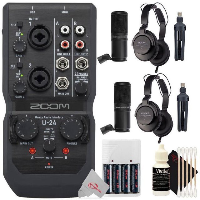 Zoom U-24 Portable 2x4 USB Handy Audio / MIDI Interface with Two Podcast Mic Pack - Walmart.com