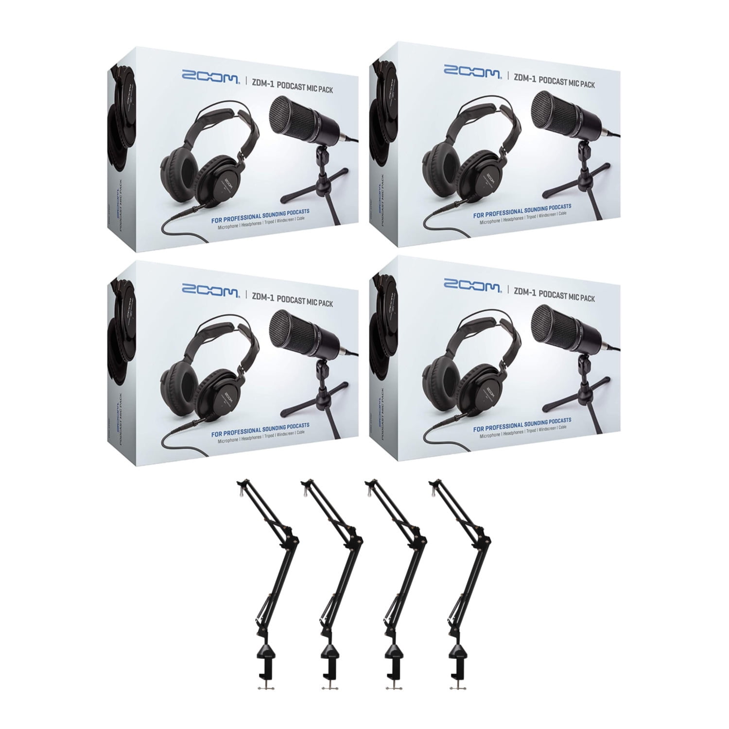 Zoom ZDM-1 4-Person Podcast Microphone Pack Accessory Bundle & Four ...