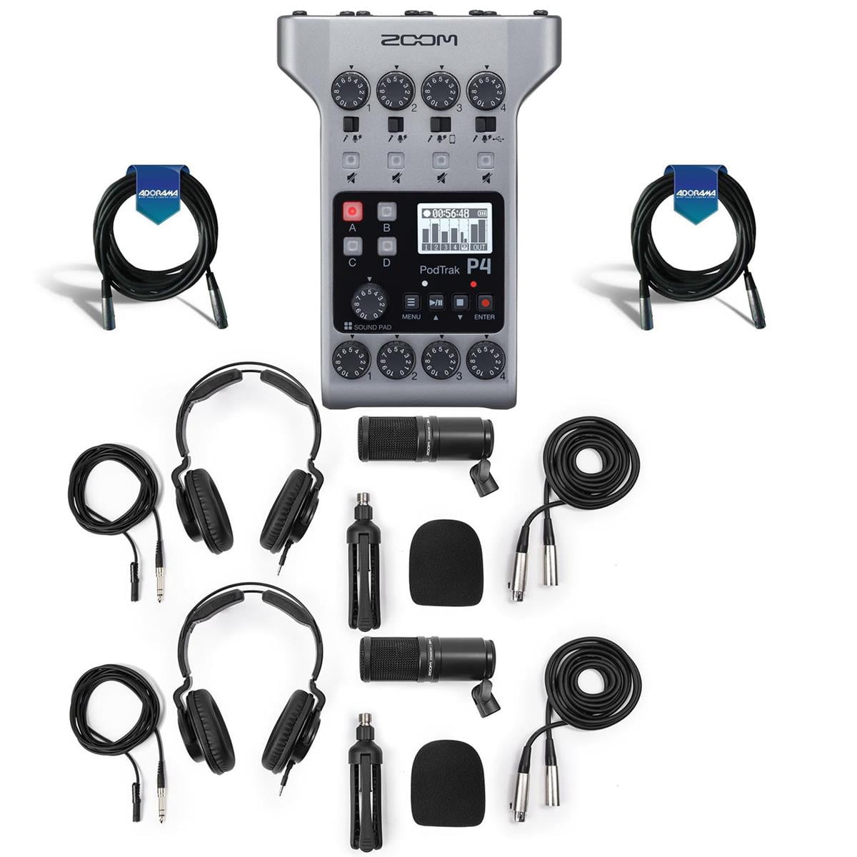 Zoom Zoom PodTrak P4 Podcast Recorder Bundle with 2x Zoom ZDM-1 Podcast ...