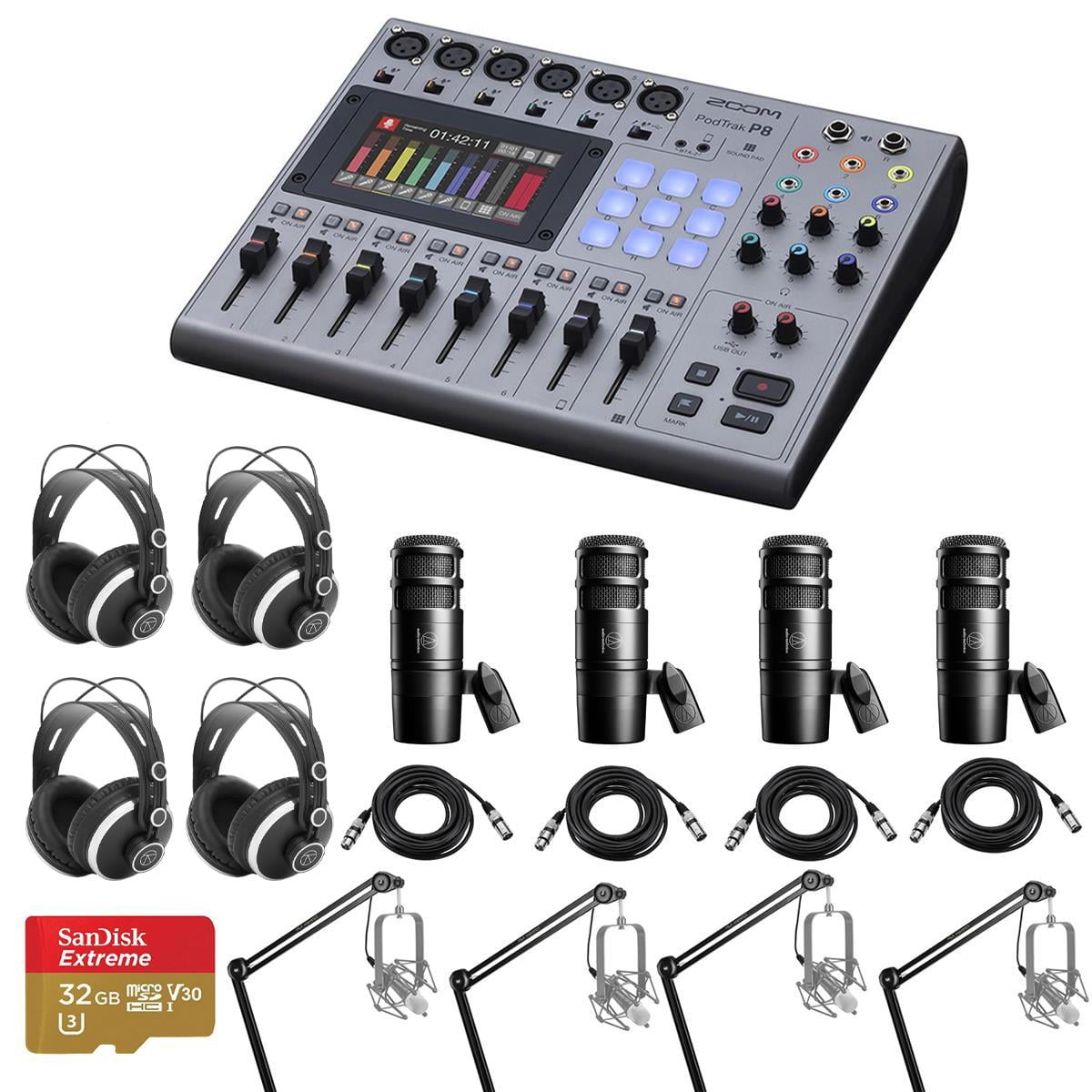 Zoom Zoom PodTrak P8 Podcast Recorder Bundle with 4x AT2040 ...