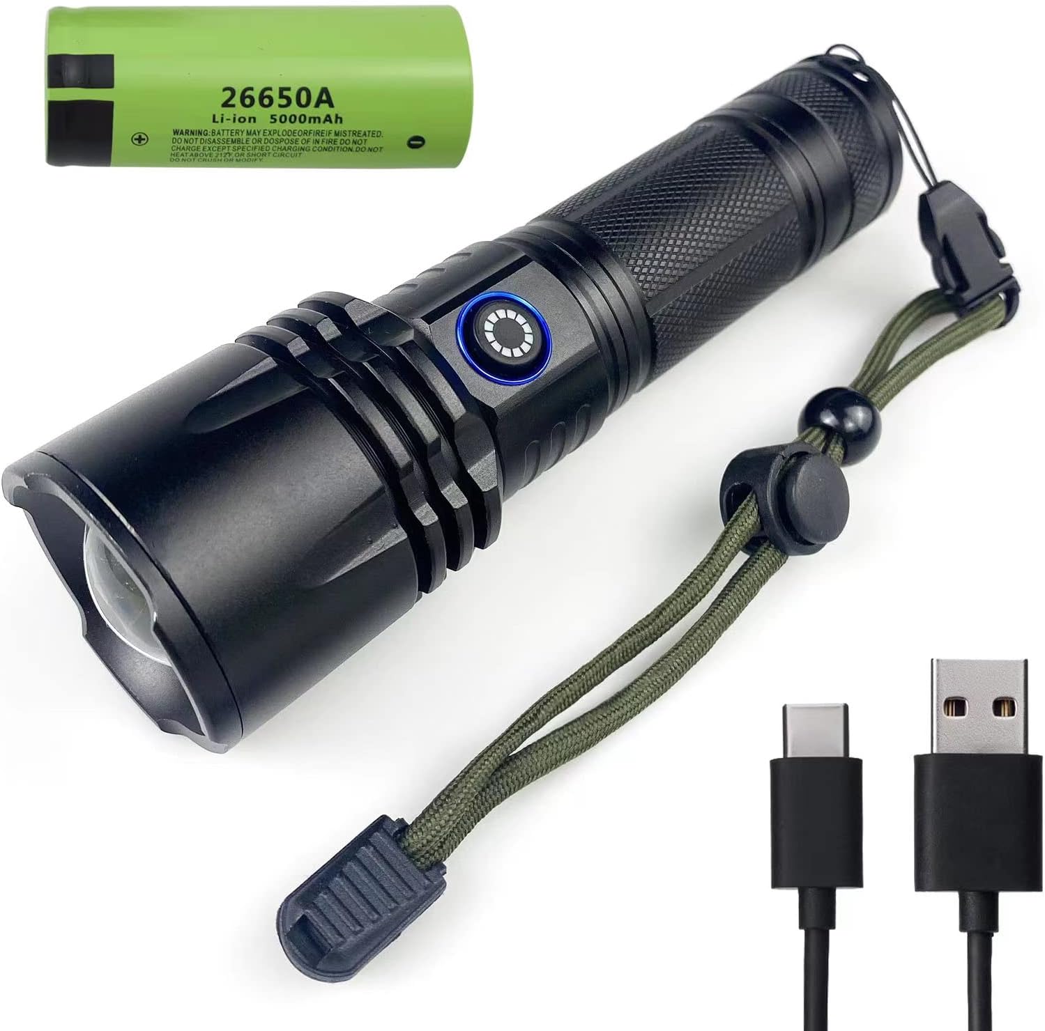 Zoomable Handheld Flashlight High Lumens Rechargeable Tactical ...
