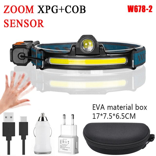 Zoomable Induction Headlamp XPG+COB LED Head Lamp with Built-in Battery ...