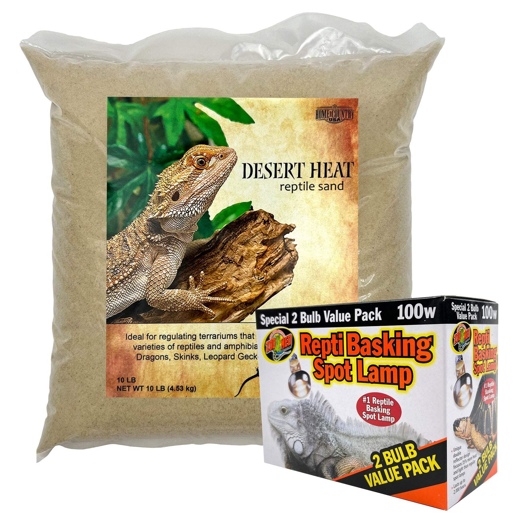 Zoomed 100W Basking Bulb Reptile Heat Lamp (2 Pack) with 10 Pound Bag ...