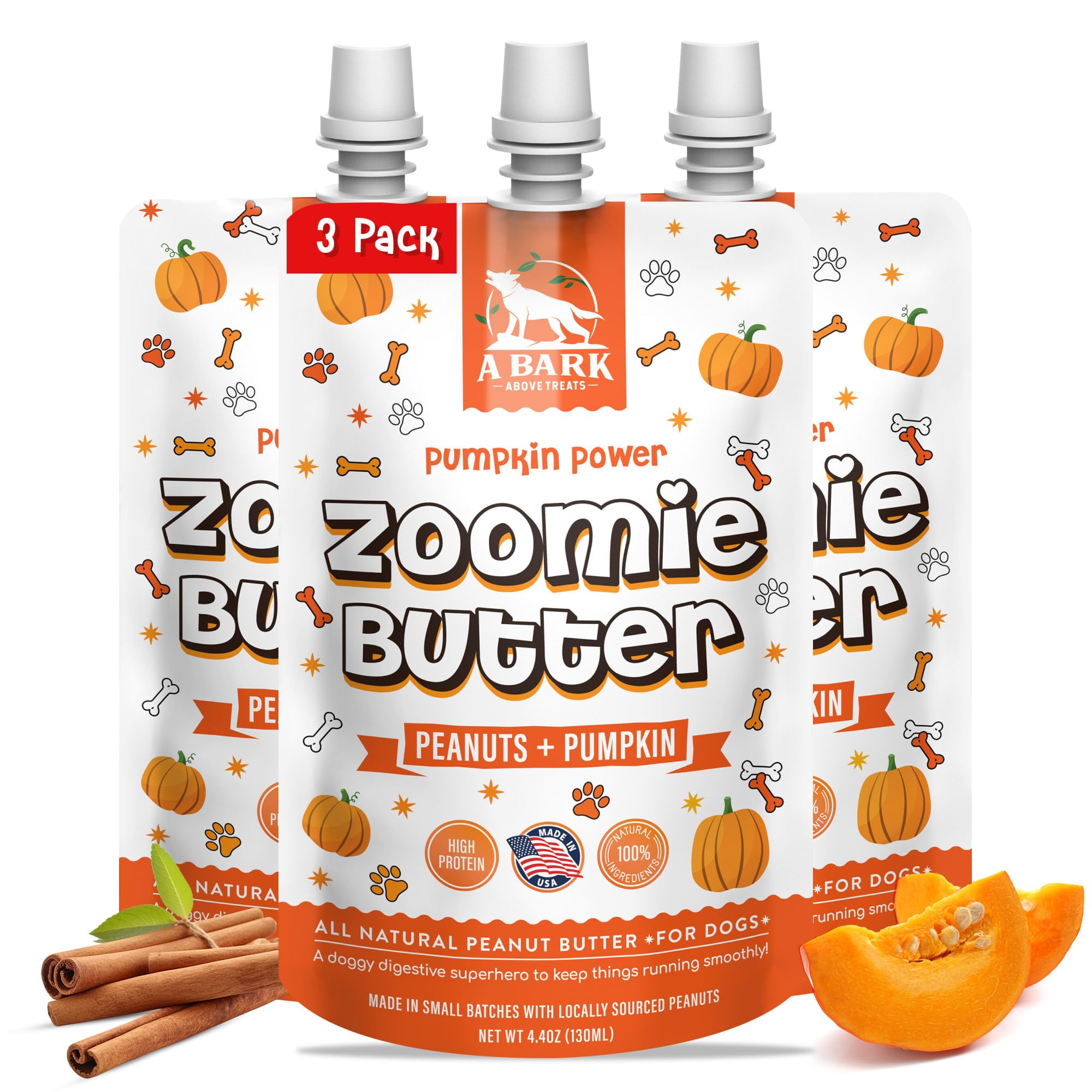 Zoomie Butter Pumpkin AJH3 Power Dog Peanut Butter Spread, Dog Treat. Human Grade & Safe Puppy ...