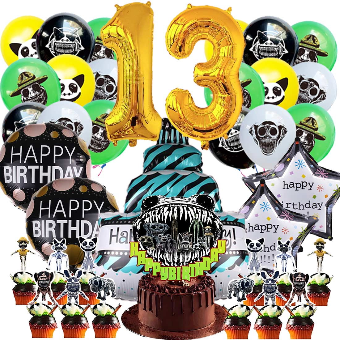 Zoonomaly Party Supplies 13th Decor Kit Balloons Birthday Cake Topper ...