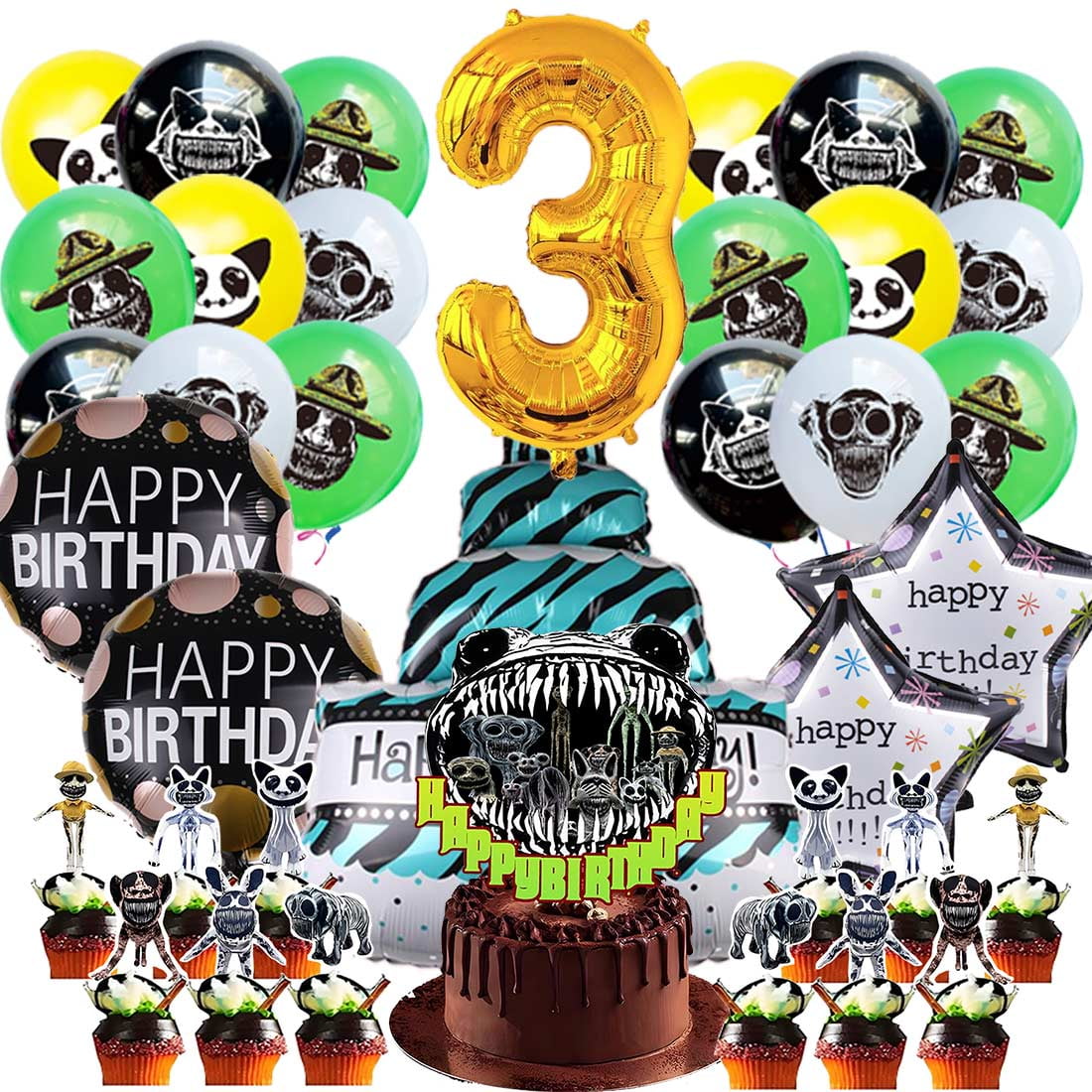 Zoonomaly Party Supplies 3rd Decor Kit Balloons Birthday Cake Topper ...