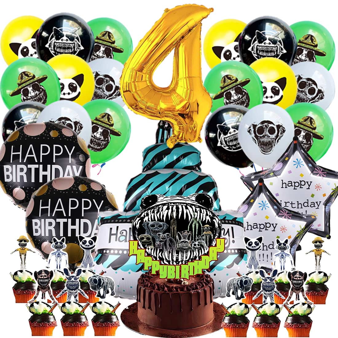 Zoonomaly Party Supplies 4th Decor Kit Balloons Birthday Cake Topper ...