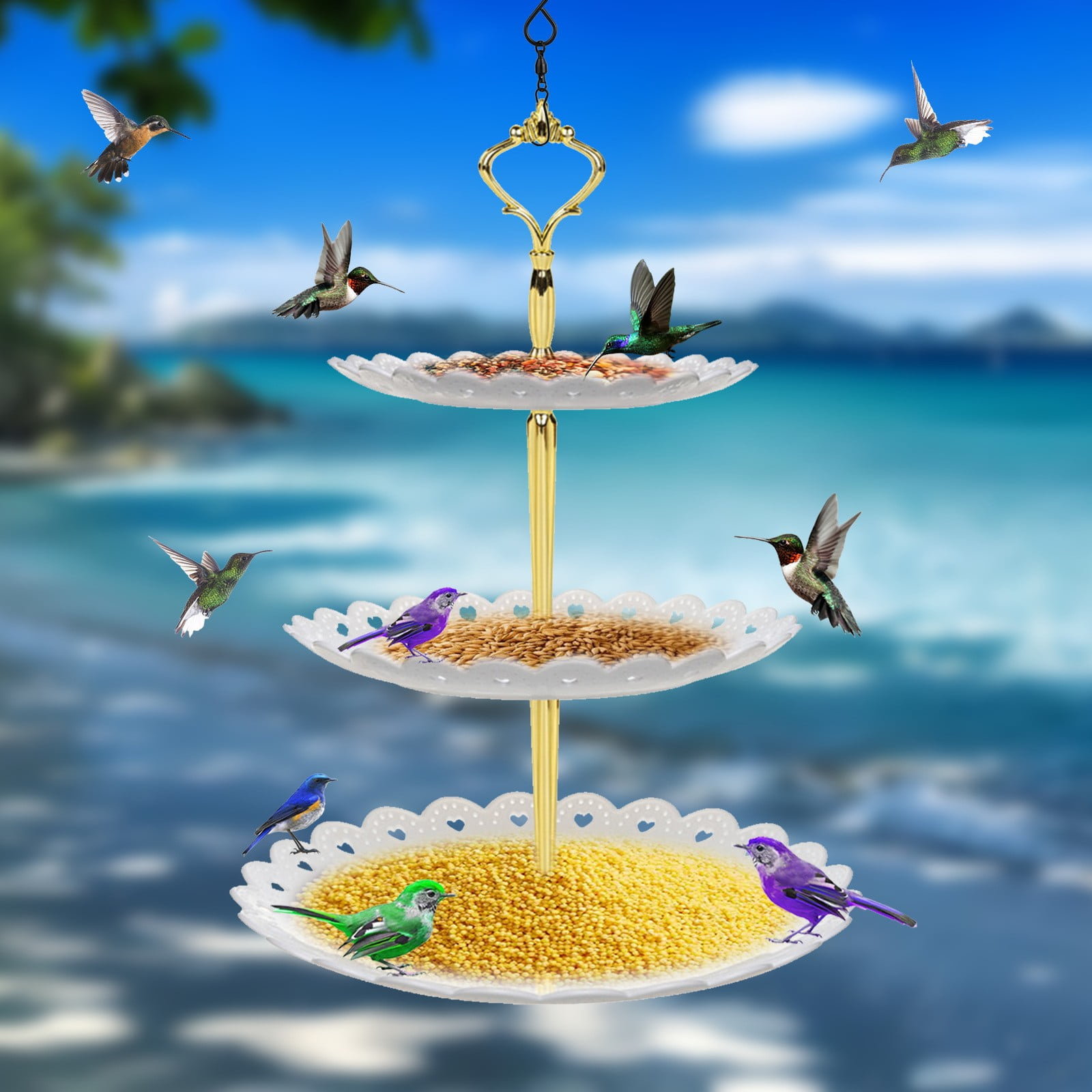 Customer reviews for Zooraco Porcelain Hanging Bird Bath With Solar ...