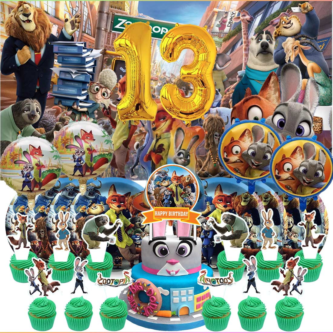 Zootopia 13th Tableware Balloons Cake Toppers Backdrop Banner Supplies ...