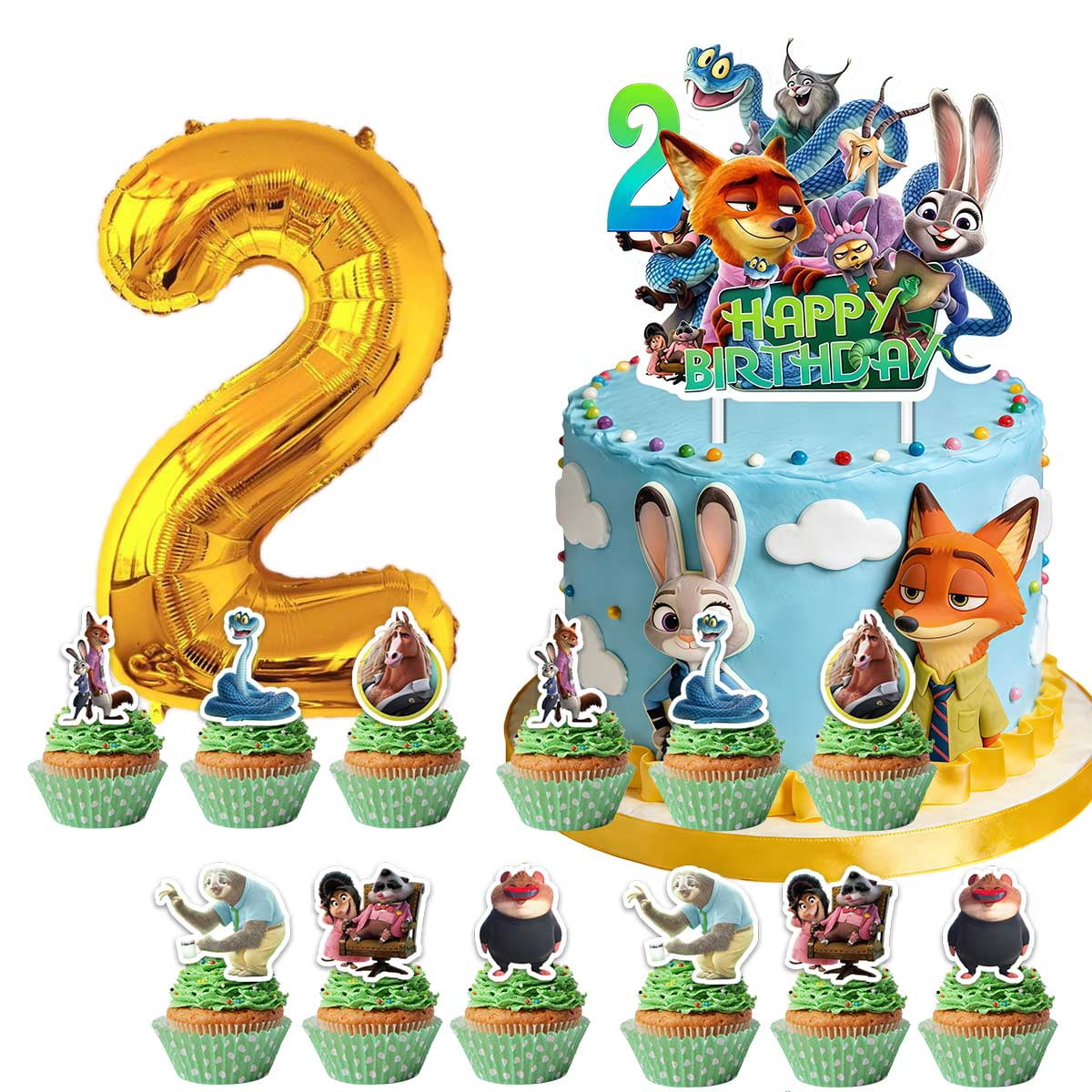Zootopia 2 2nd Party Supplies Decoration Cake Topper Cupcake Big Number ...