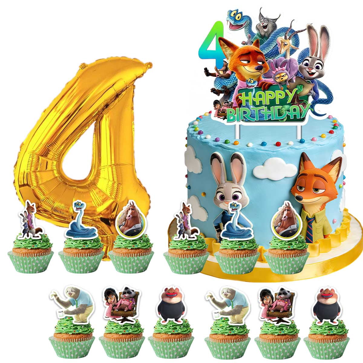 Zootopia 2 4th Party Supplies Decoration Cake Topper Cupcake Big Number ...