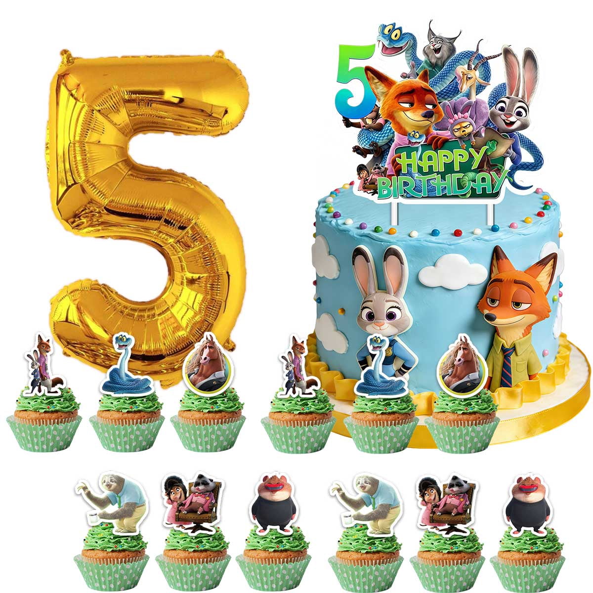Zootopia 2 5th Party Supplies Decoration Cake Topper Cupcake Big Number ...